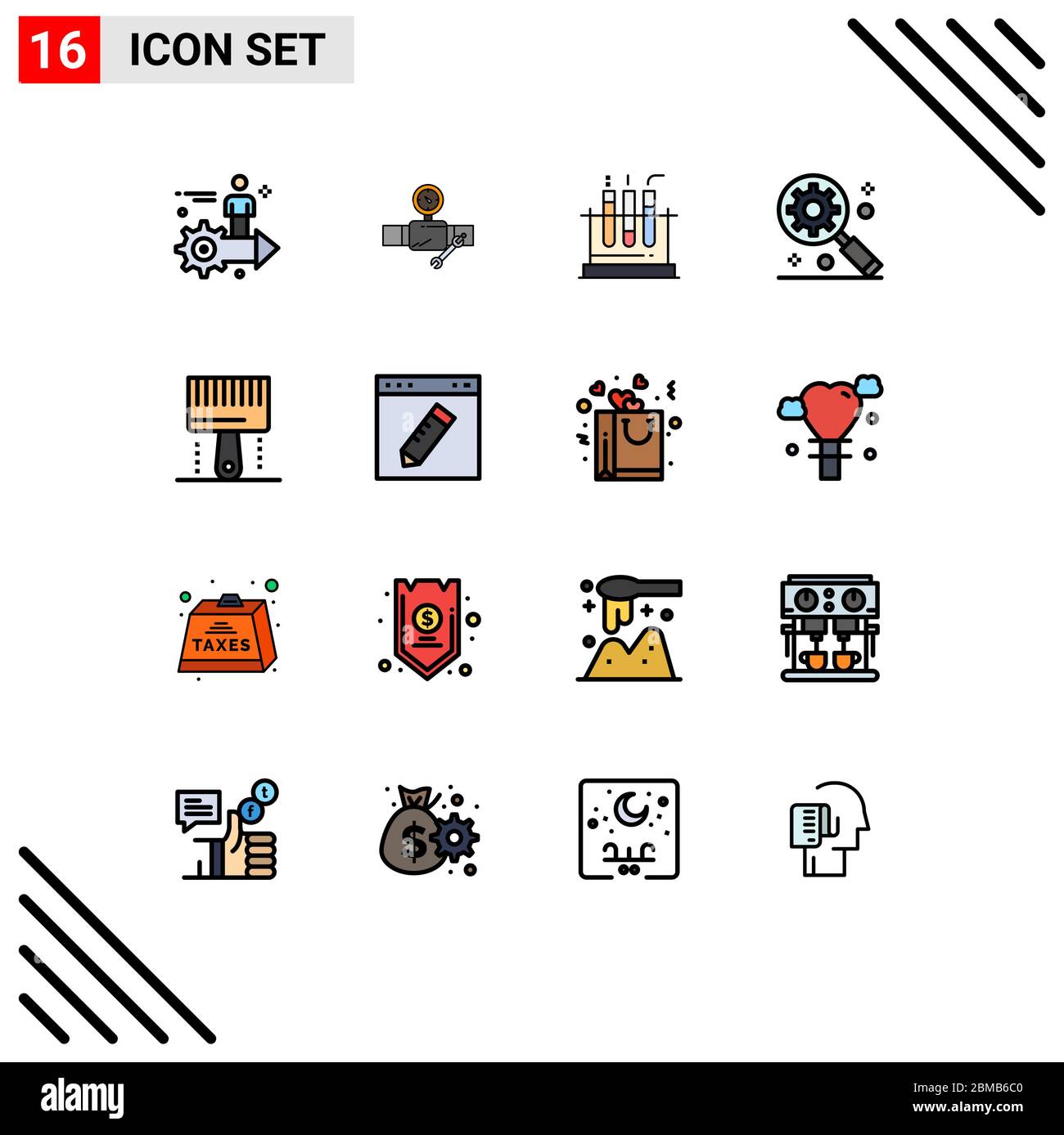 Stock Vector Icon Pack of 16 Line Signs and Symbols for coding, gear ...