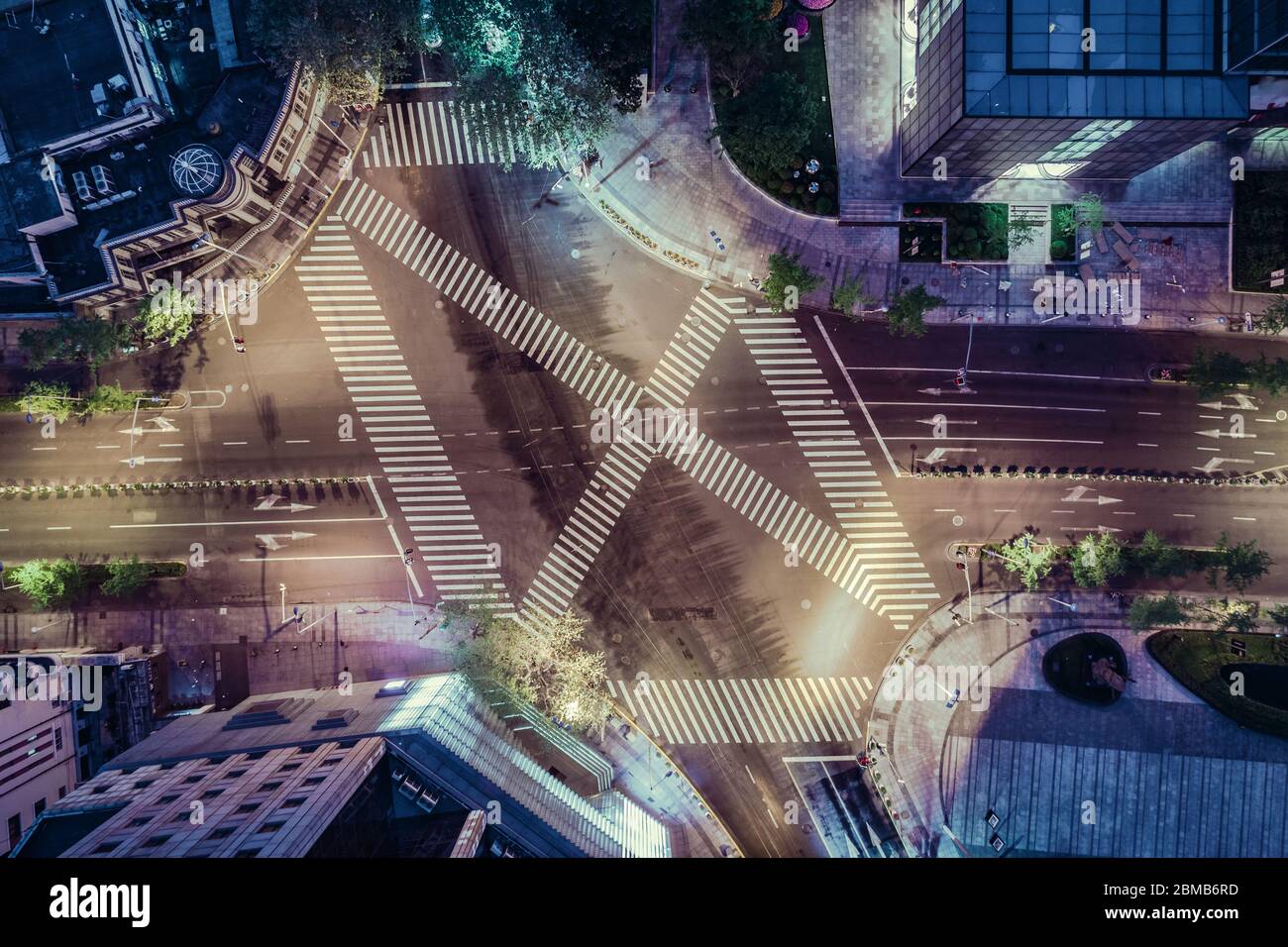 Aerial drone view on city intersection during night Stock Photo - Alamy