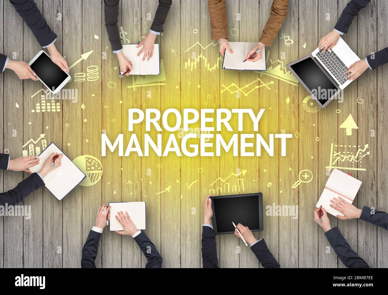 Group of Busy People Working in an Office with PROPERTY MANAGEMENT ...