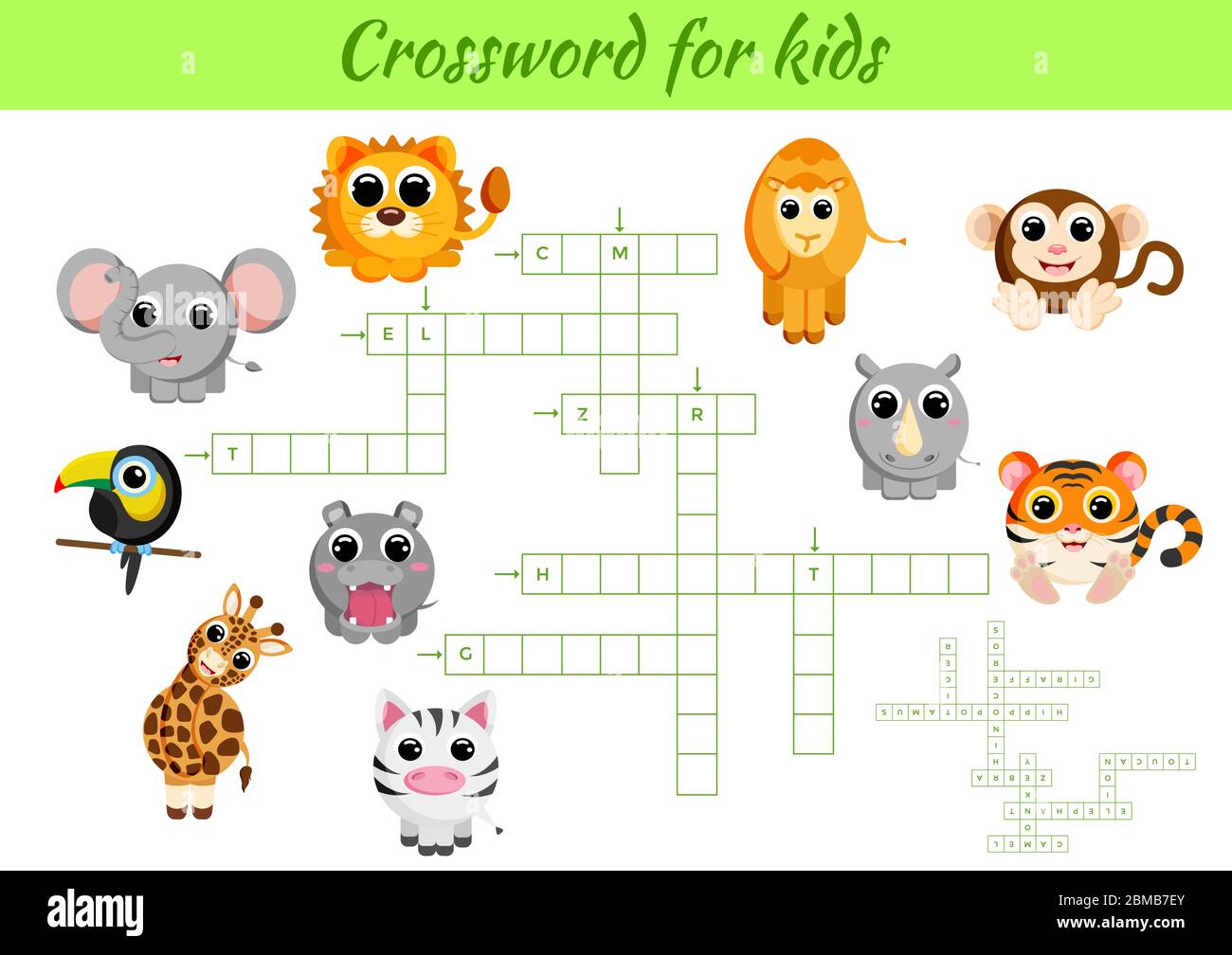Crosswords game of animals for children with pictures. Kids activity ...