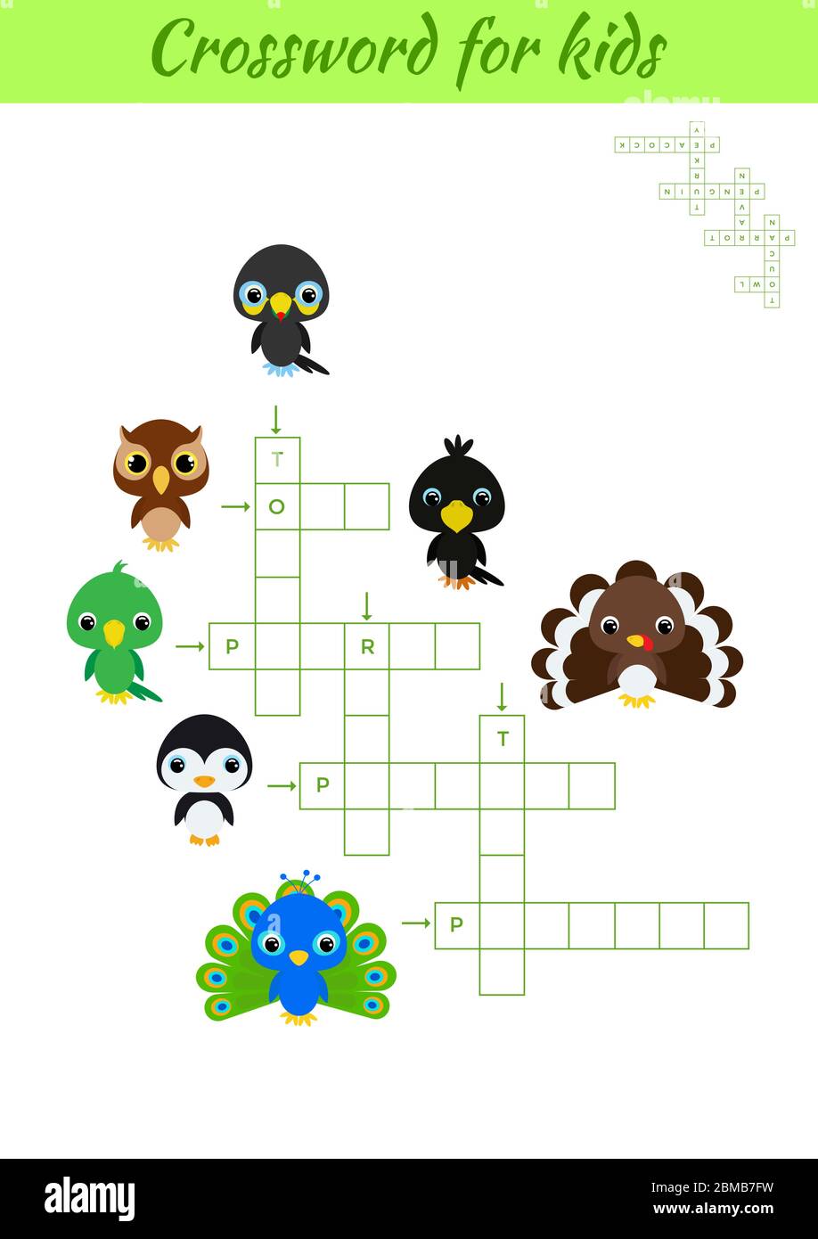 Crosswords game of animals for children with pictures. Kids activity ...
