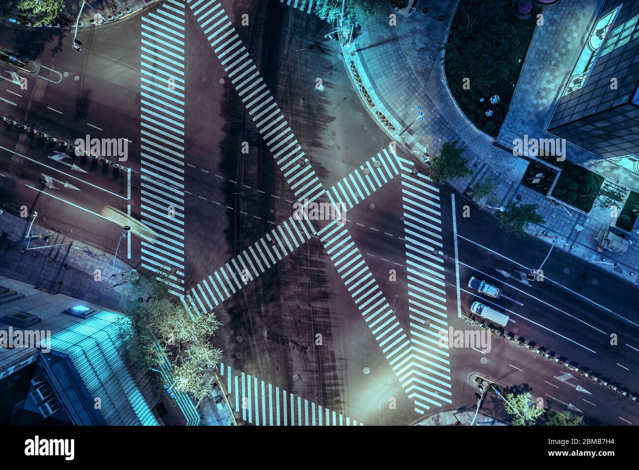 Aerial drone view on city intersection during night Stock Photo - Alamy