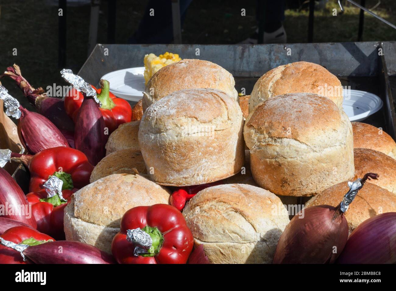 Homemade traditional buns of bread, authentic rustic recipe on counter ...