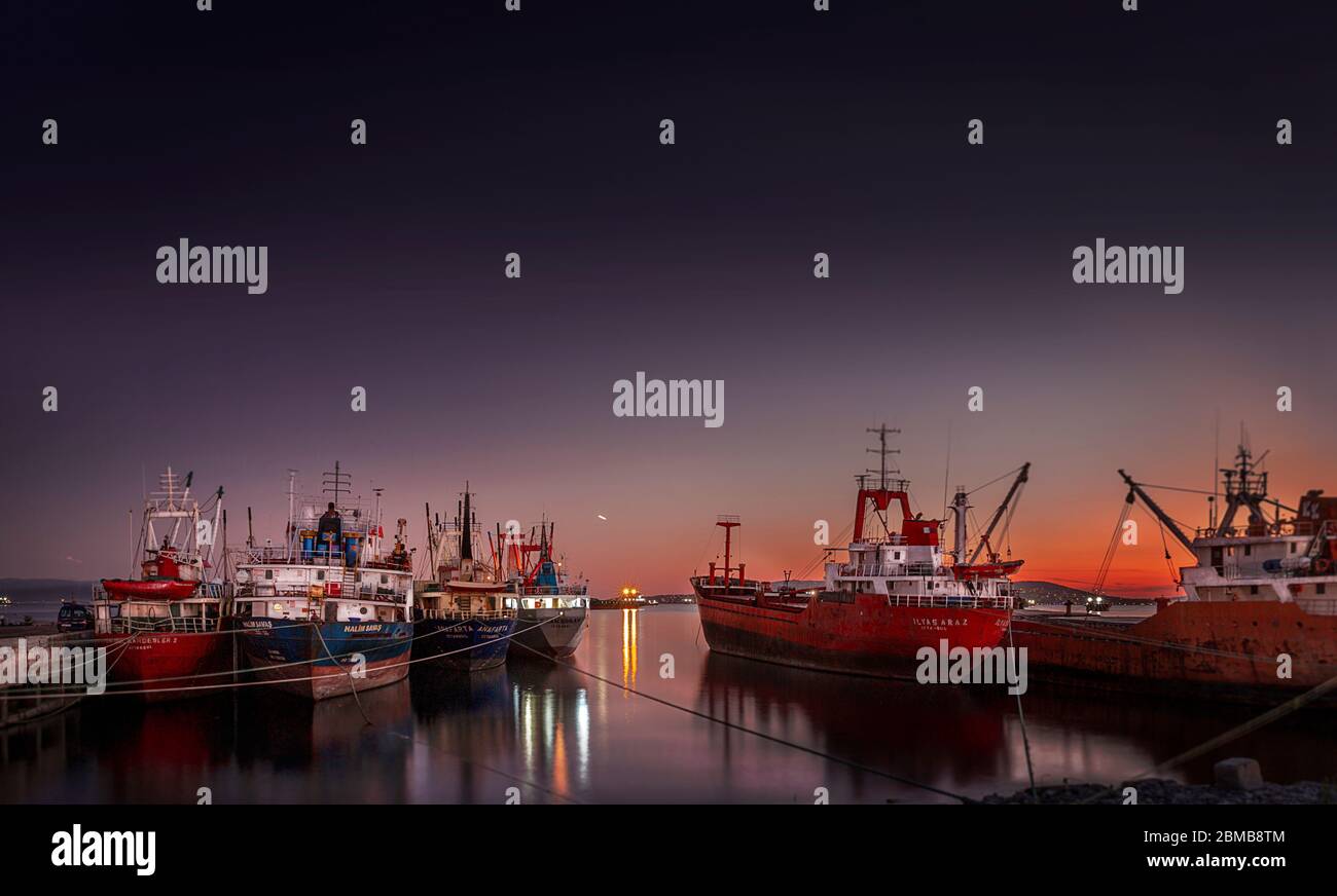 ship boat cast anchor port harbor istanbul Stock Photo - Alamy