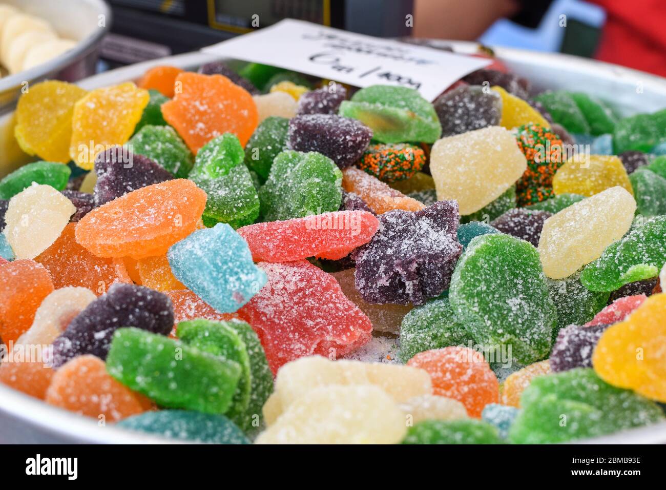 Sugar coated jelly candy in the shape of fruit or sugar bears. Assorted ...