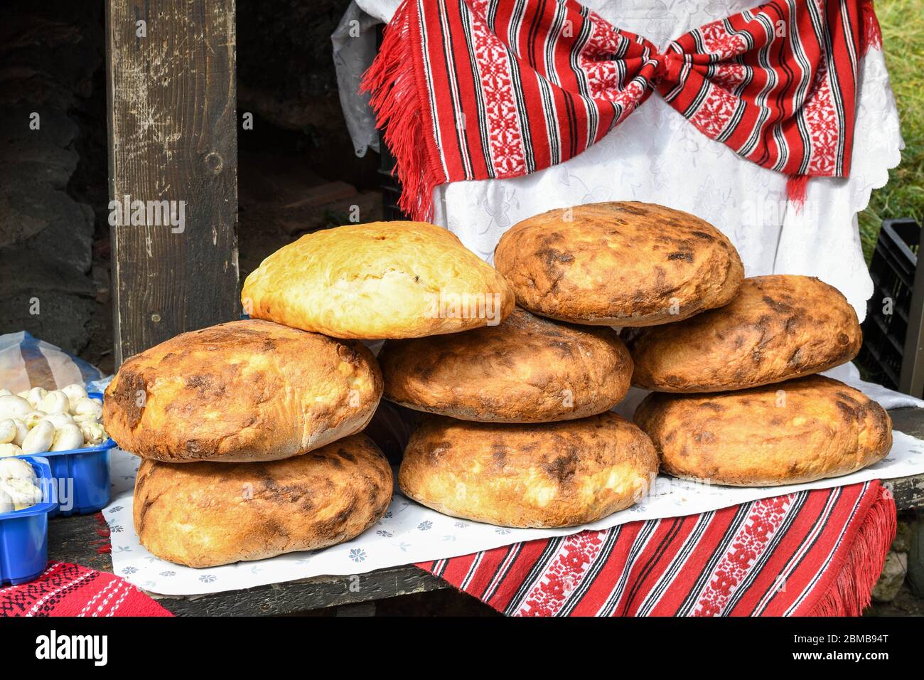 Homemade traditional buns of bread, authentic rustic recipe on counter ...