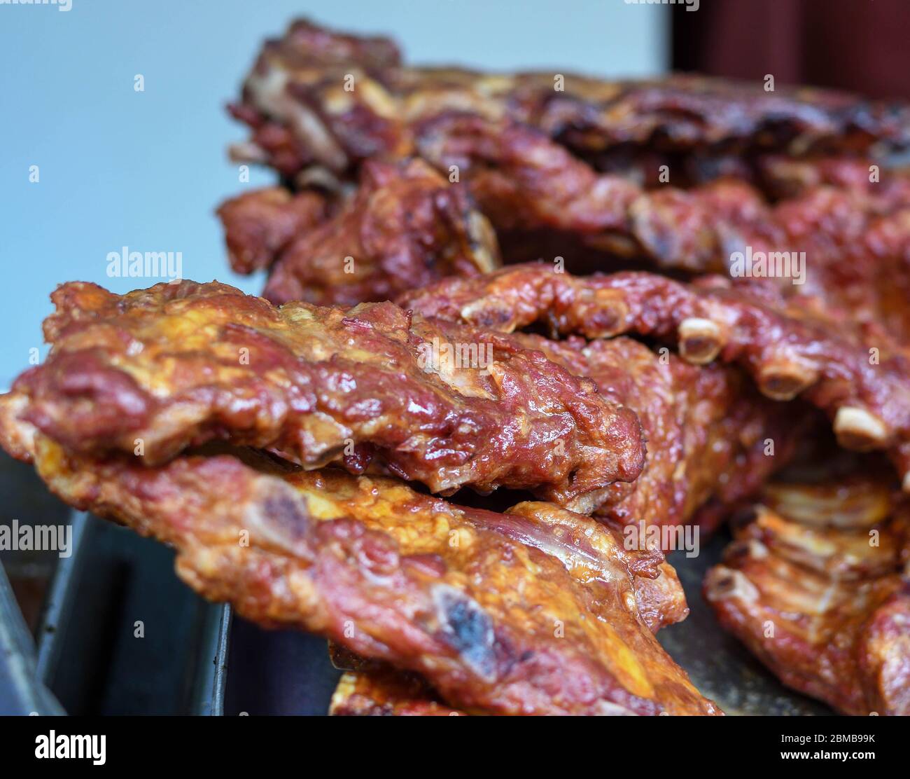 Grilled and barbecued ribs pork. Tasty traditional american meat. beef ...