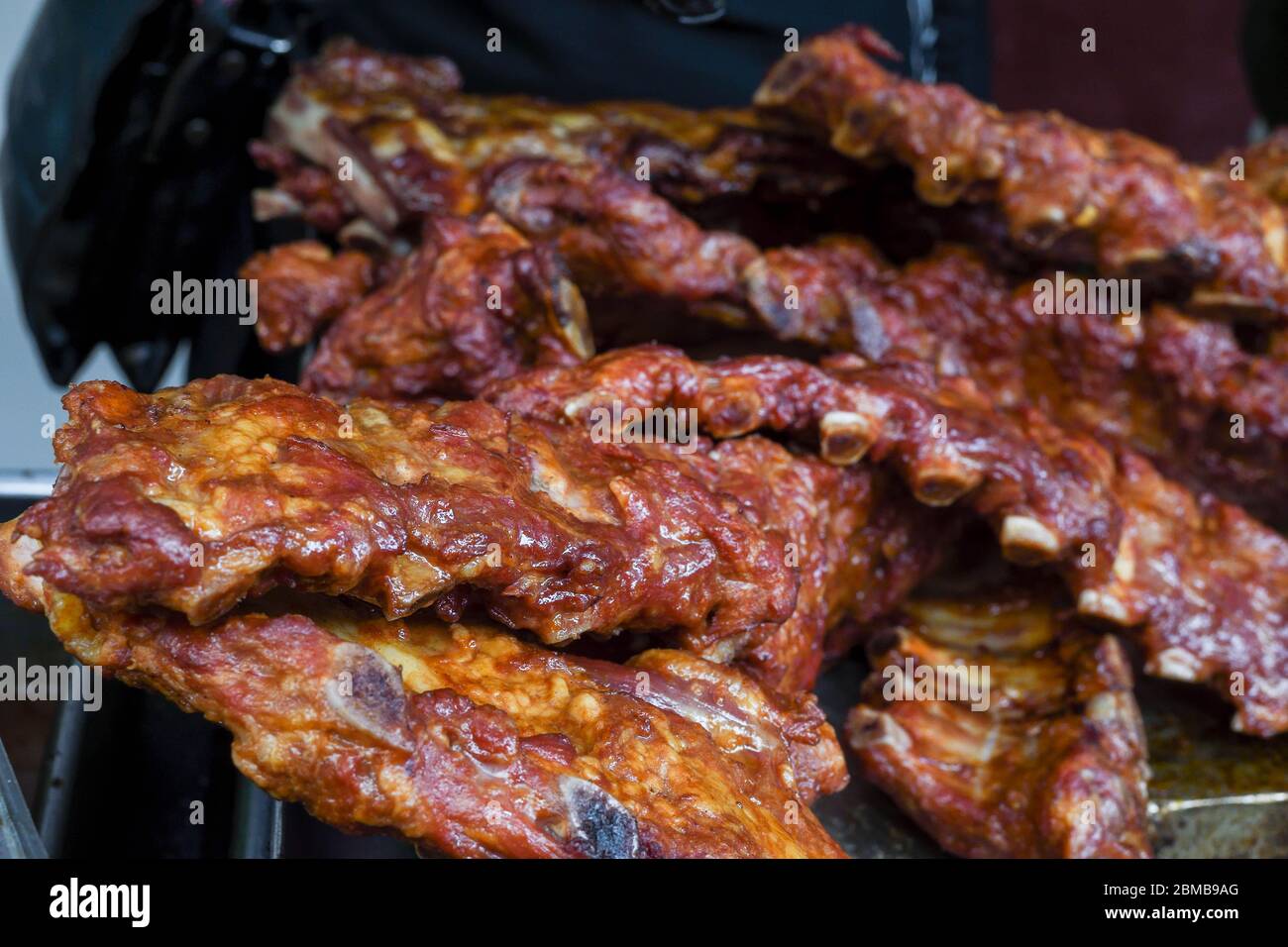 Grilled and barbecued ribs pork. Tasty traditional american meat. beef ...