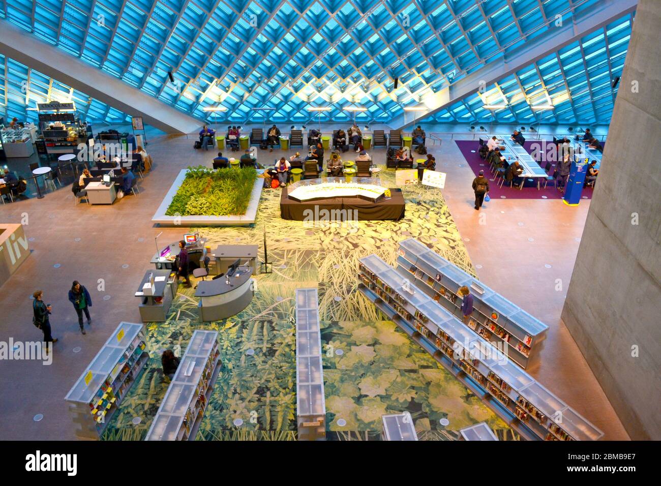 Seattle 2013, Public library interior, view of top floor reading room ...
