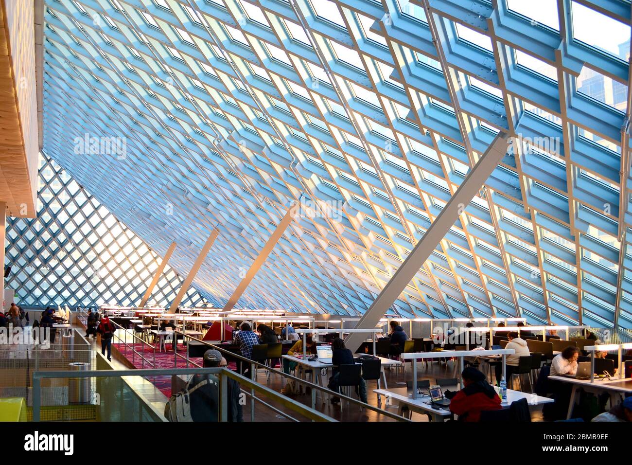 Seattle 2013, Public library interior, view of top floor reading room ...