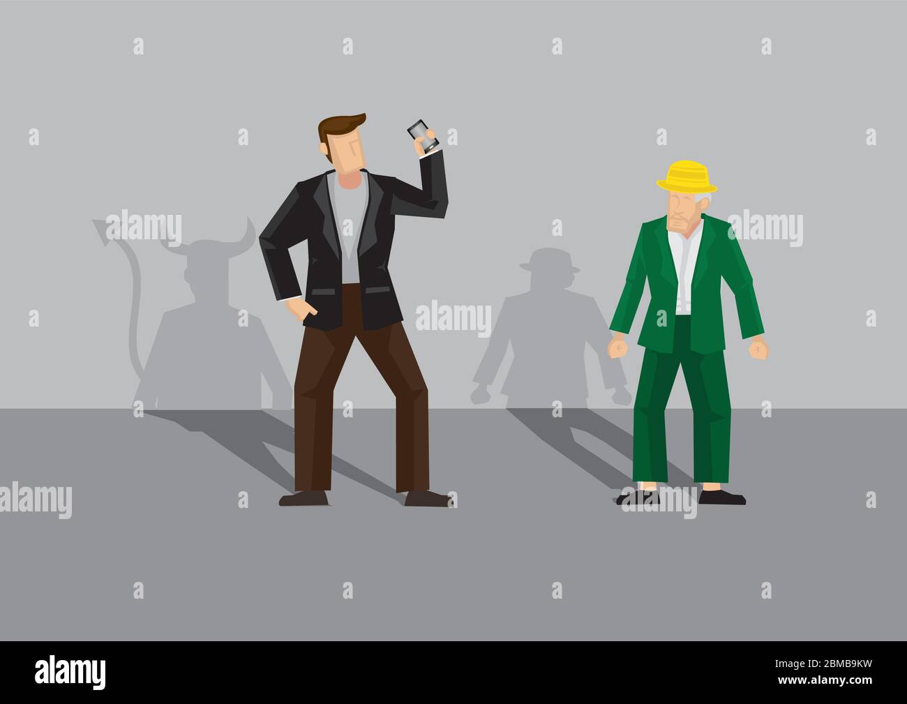 Con artist, symbolized by shadow of devil, target elderly man for scam ...