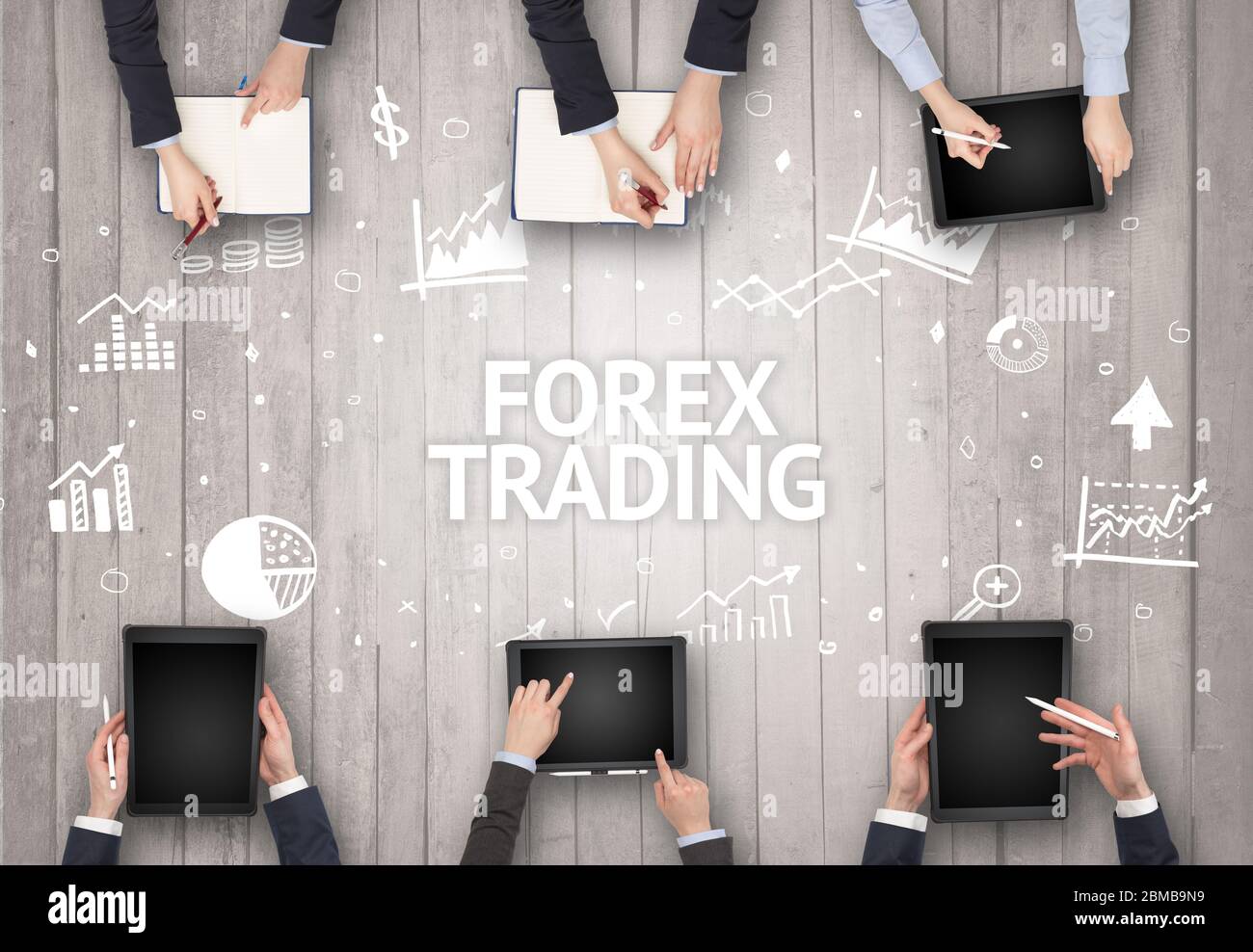 Group of Busy People Working in an Office with FOREX TRADING ...