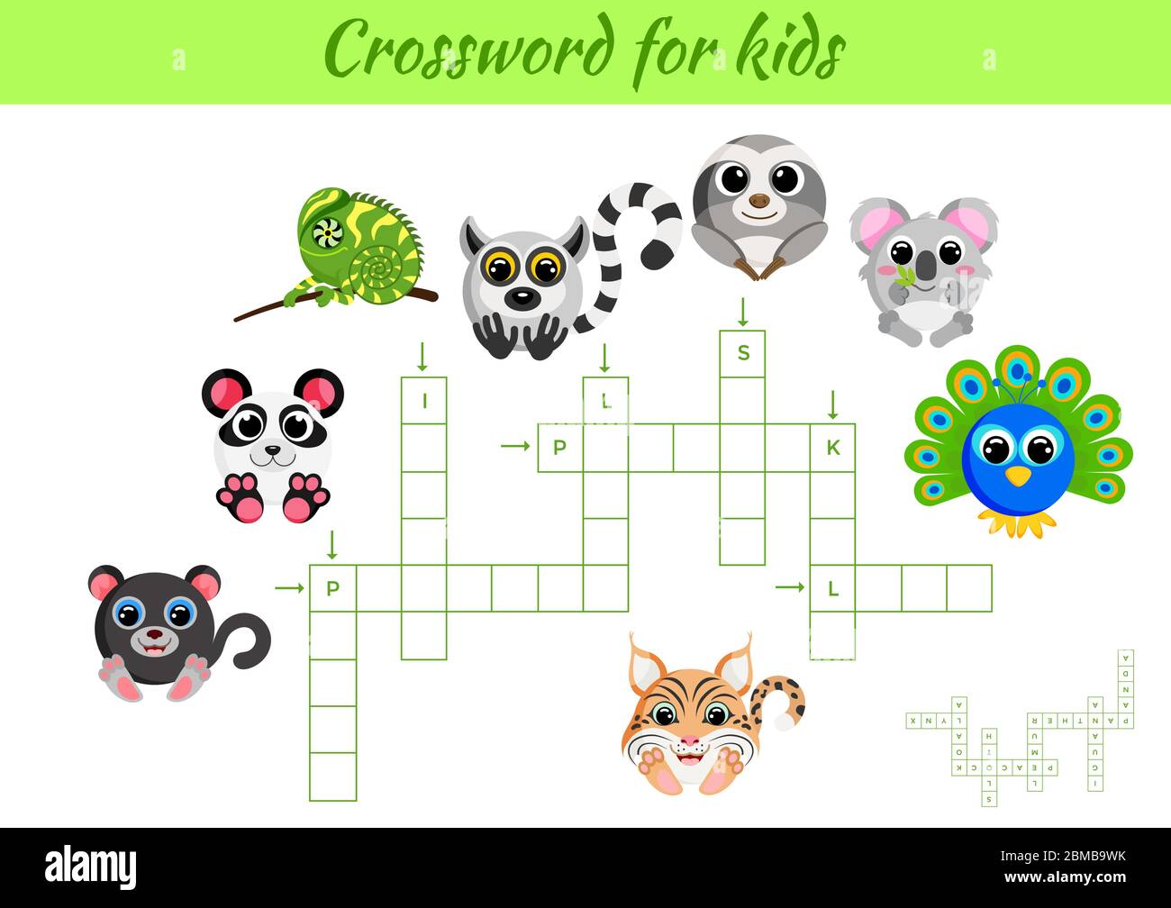 Crosswords game of animals for children with pictures. Kids activity ...