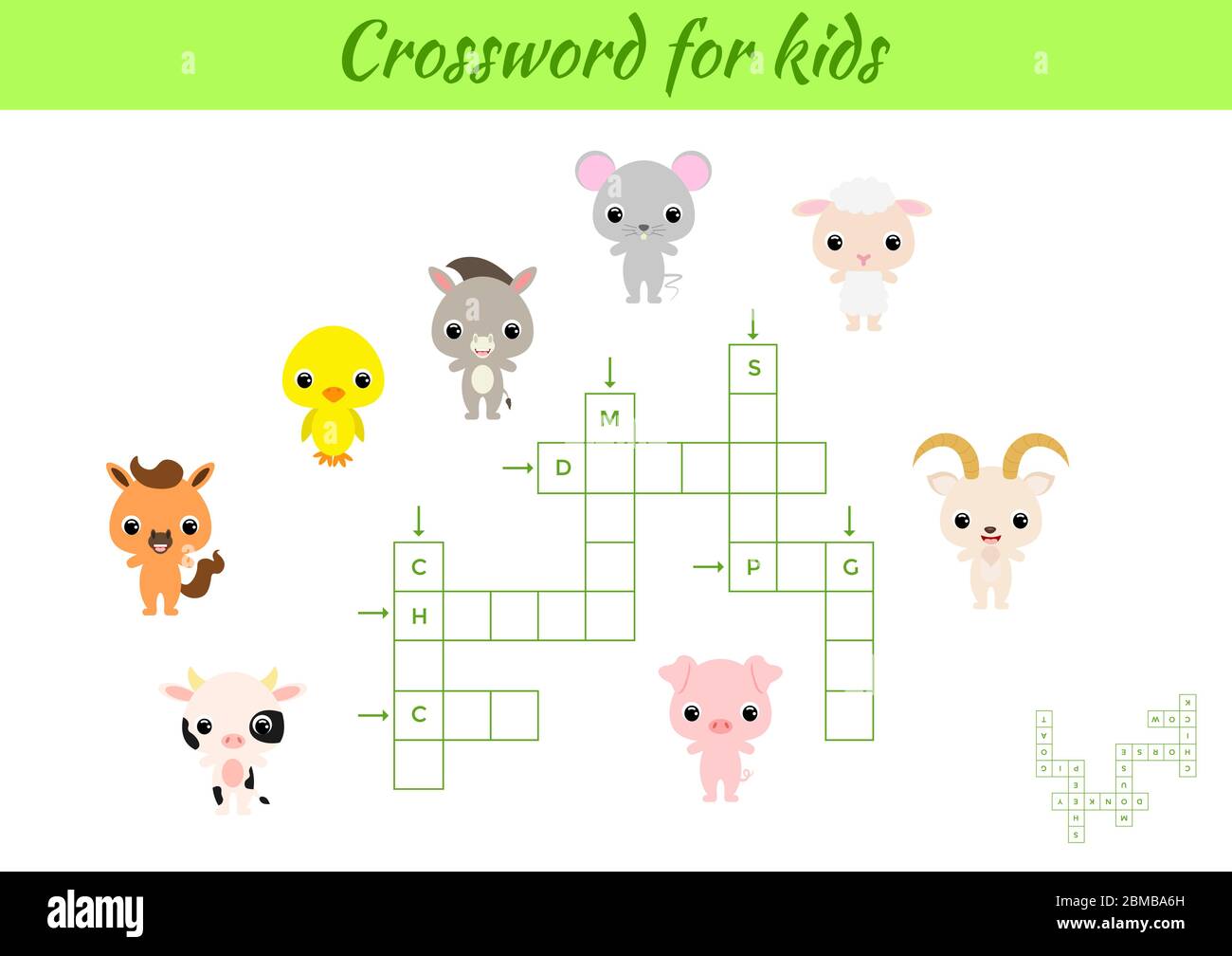 Crosswords game of animals for children with pictures. Kids activity ...