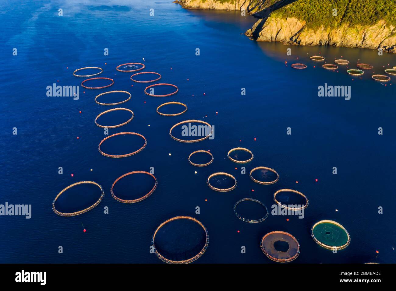 Fish farm with floating cages in Chalkidiki, Greece. Aerial view Stock ...