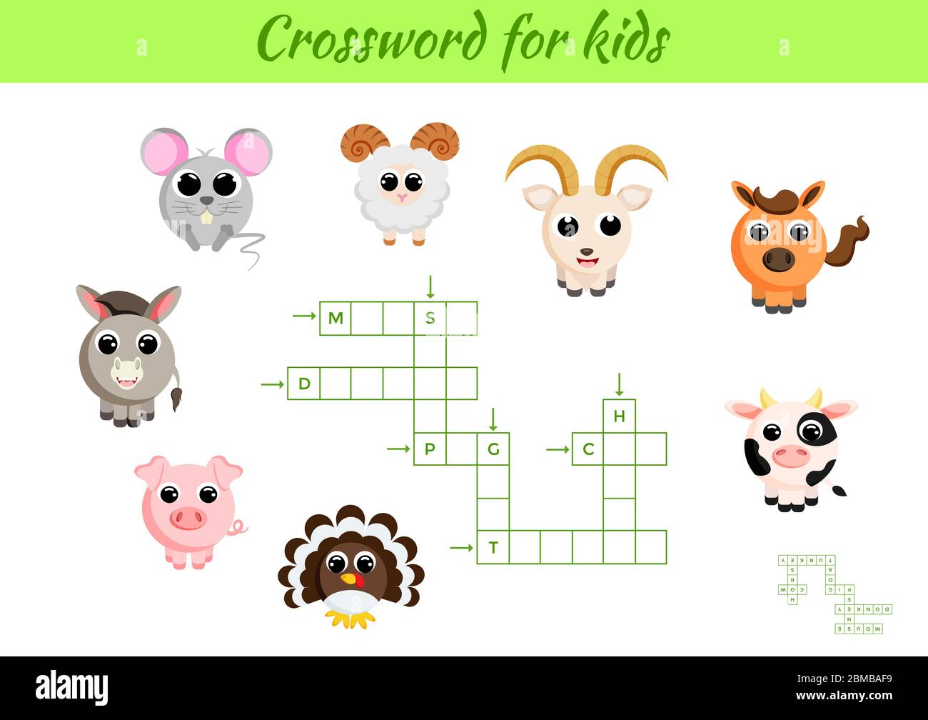 Crosswords game of animals for children with pictures. Kids activity ...