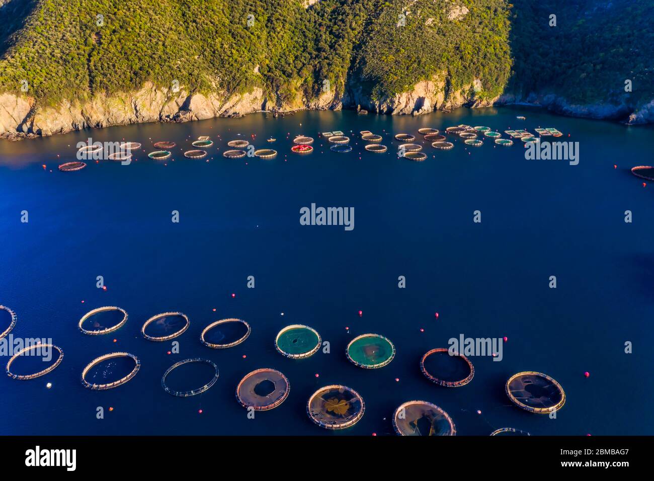 Fish farm with floating cages in Chalkidiki, Greece. Aerial view Stock ...