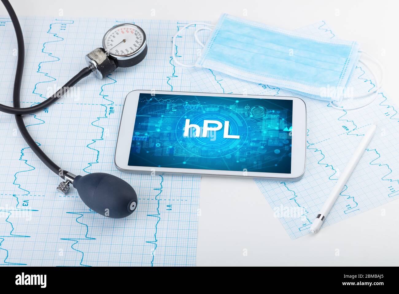Close-up view of a tablet pc with hPL abbreviation, medical concept ...