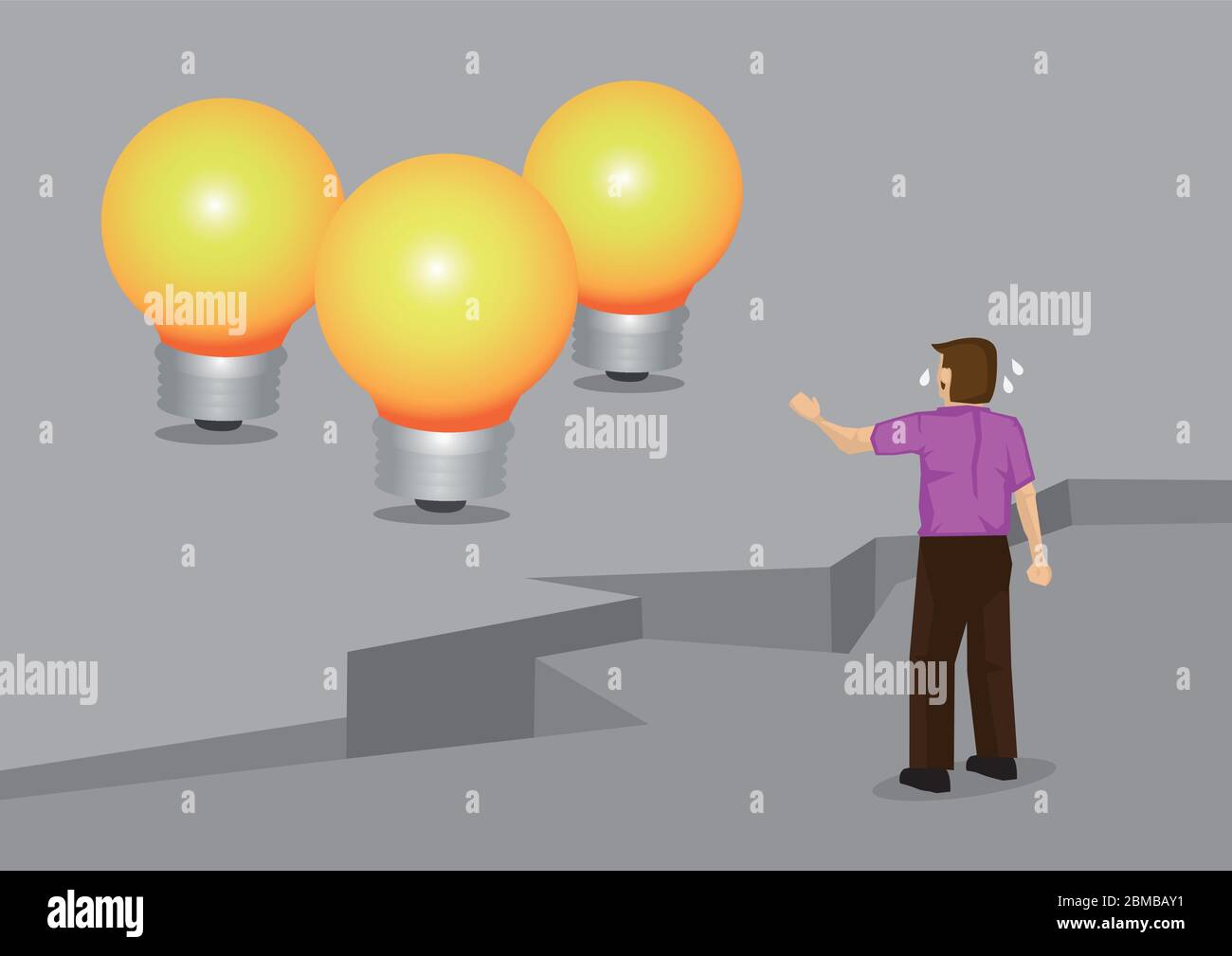 Cartoon crying man separated from golden light bulb, representing ...