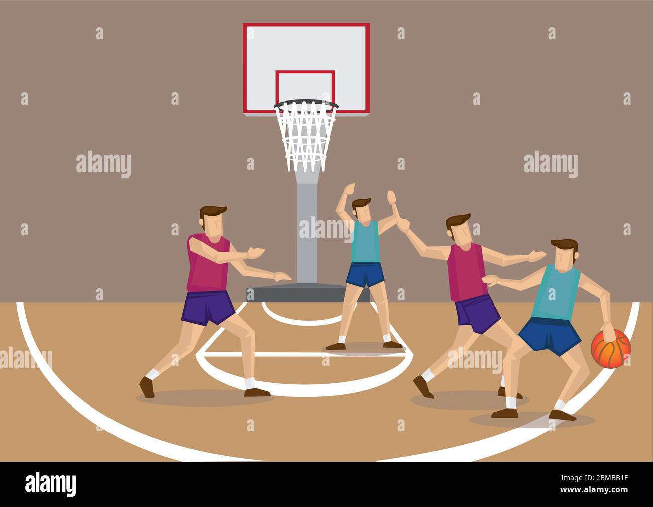 Cartoon vector illustration of a group of four young man playing ...