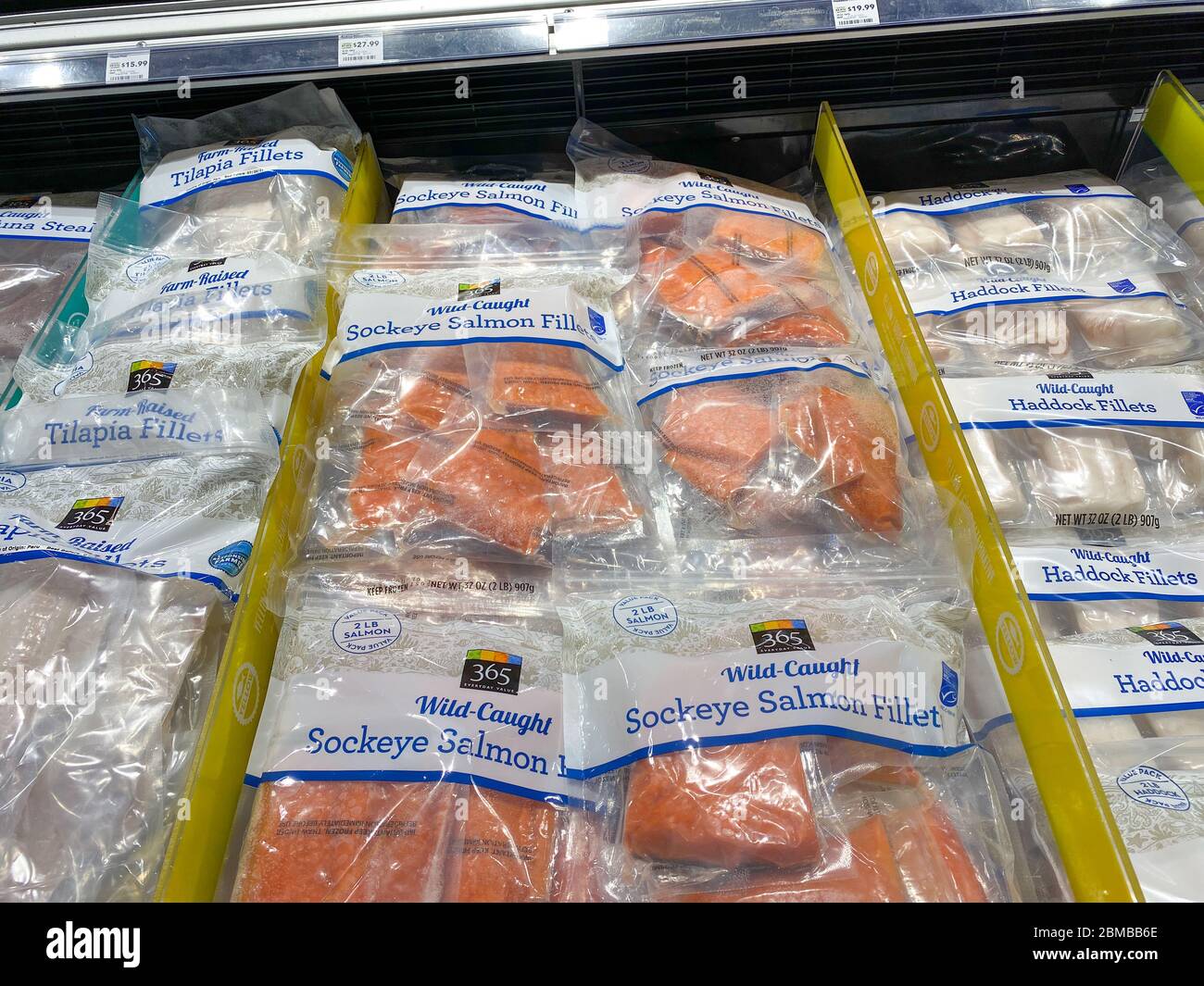 Orlando,FL/USA-5/3/20: A display of various fish at the seafood ...