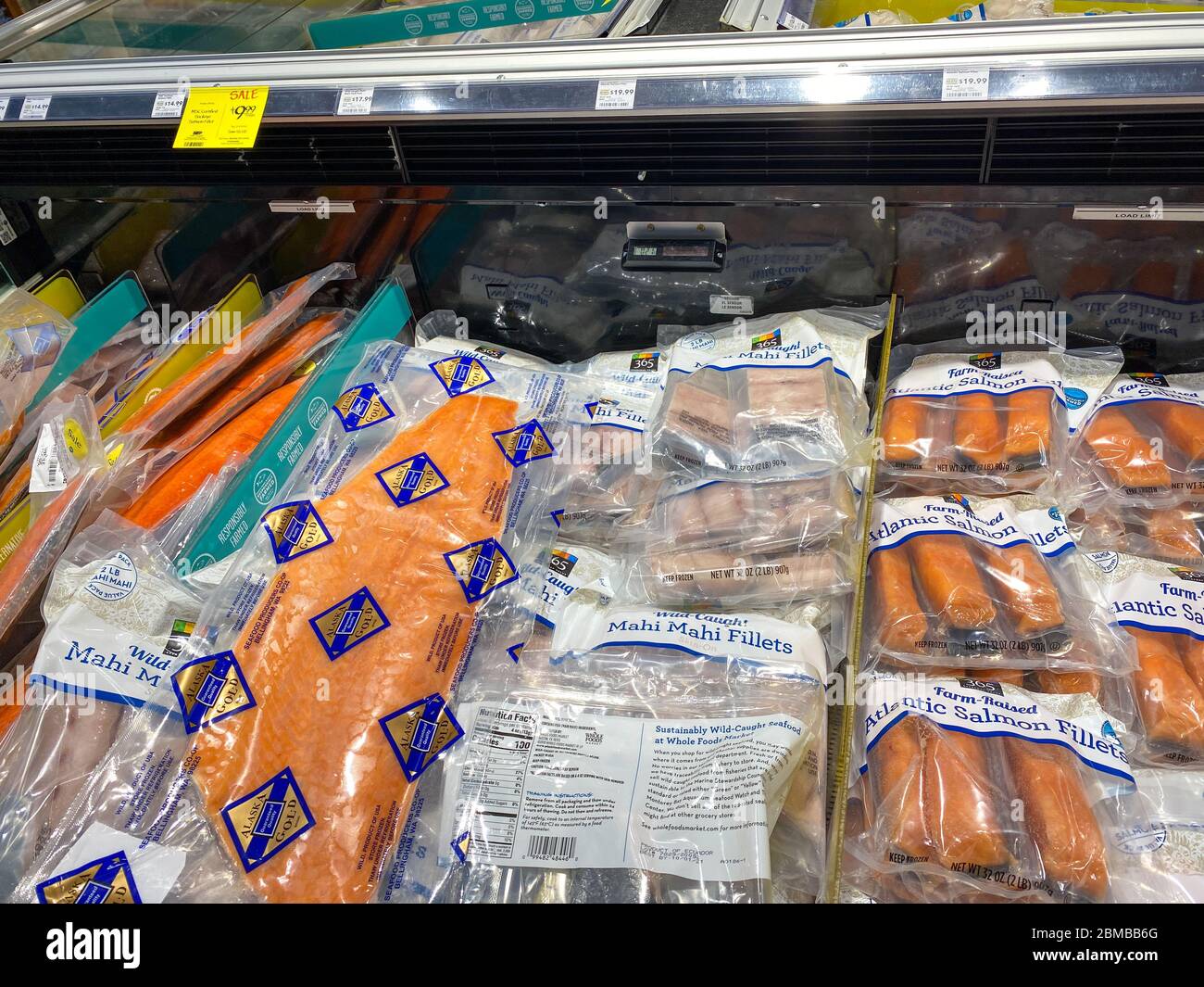 Orlando,FL/USA-5/3/20: A display of various fish at the seafood ...