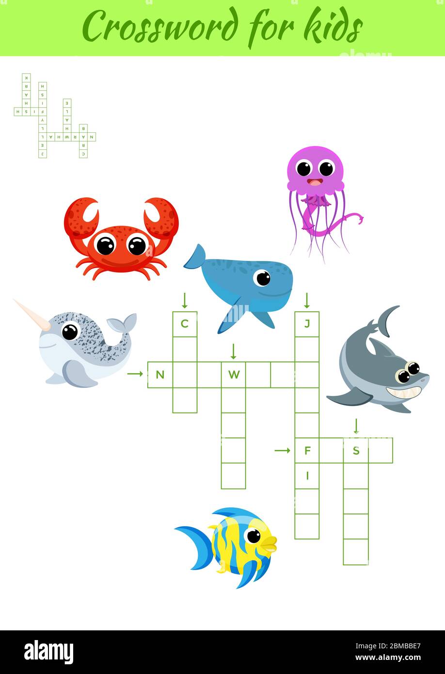 Crosswords game of animals for children with pictures. Kids activity ...