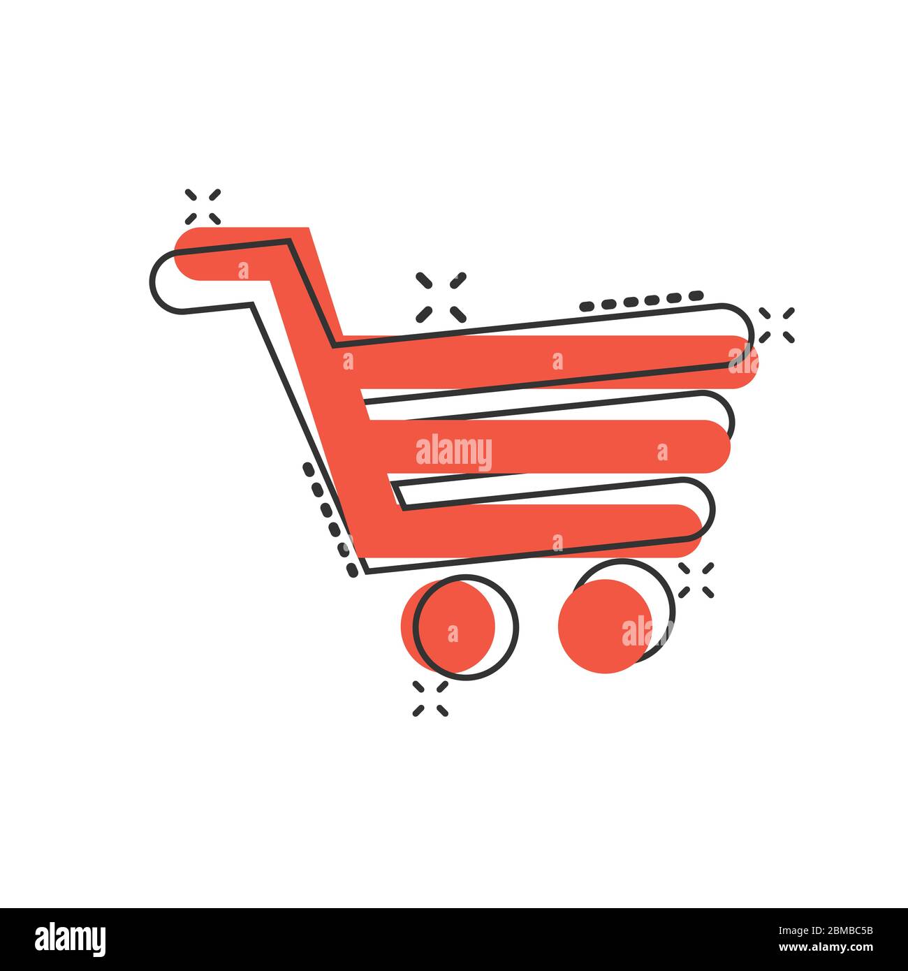 Shopping cart icon in comic style. Trolley cartoon vector illustration ...