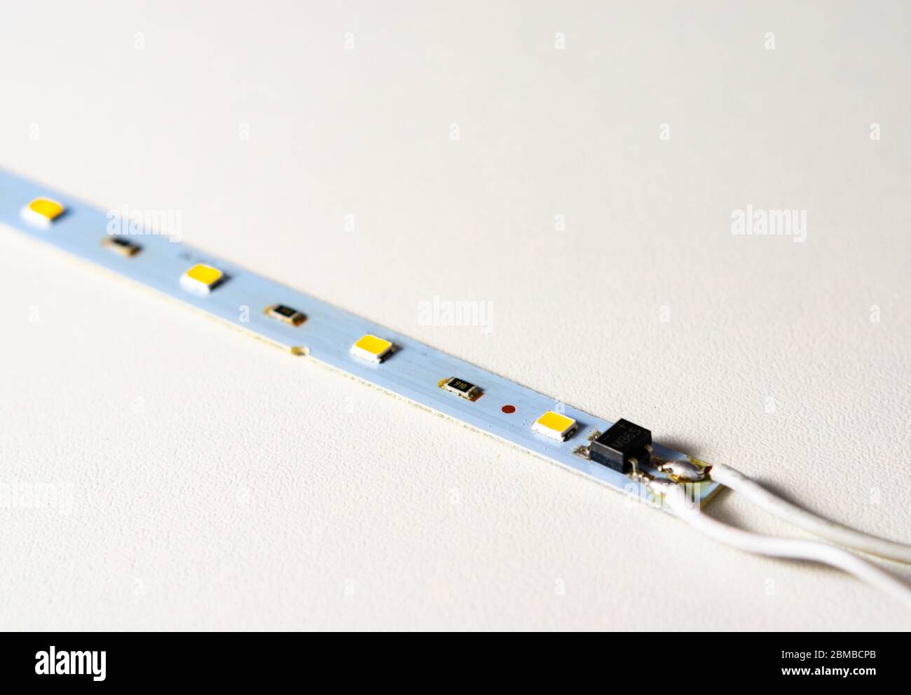 Close-up of new technology led light strip on white background Stock ...