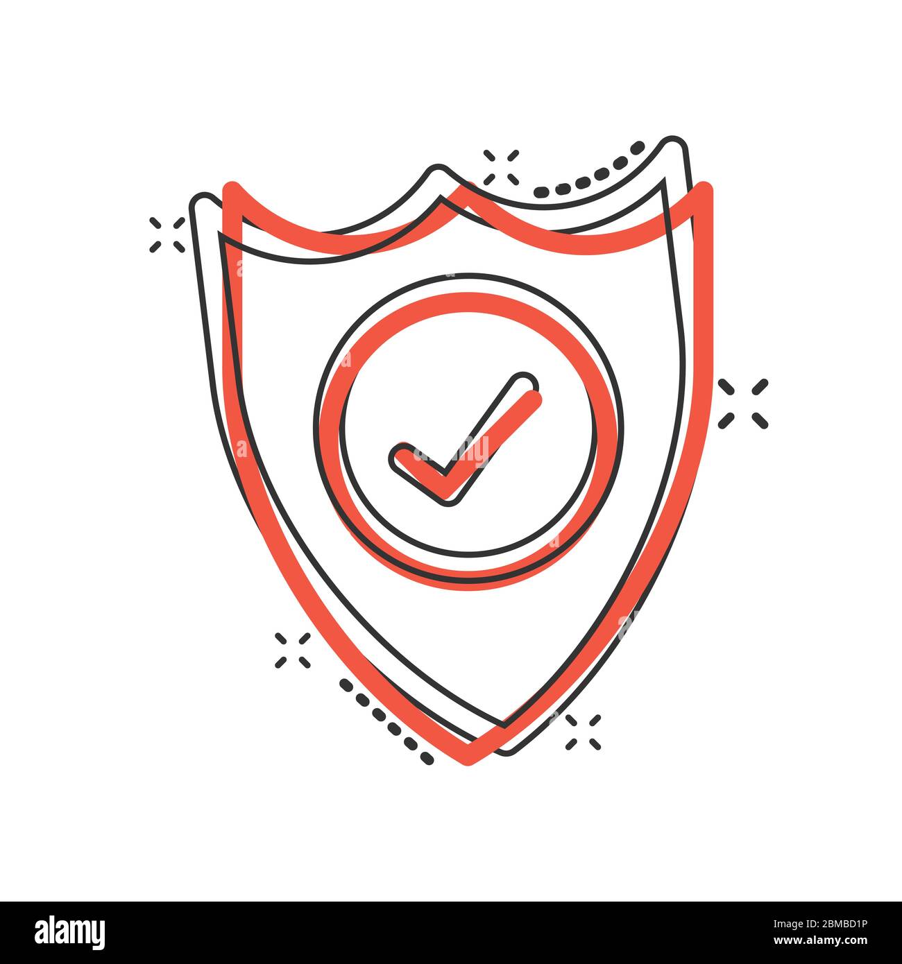 Shield with check mark icon in comic style. Protect cartoon vector ...