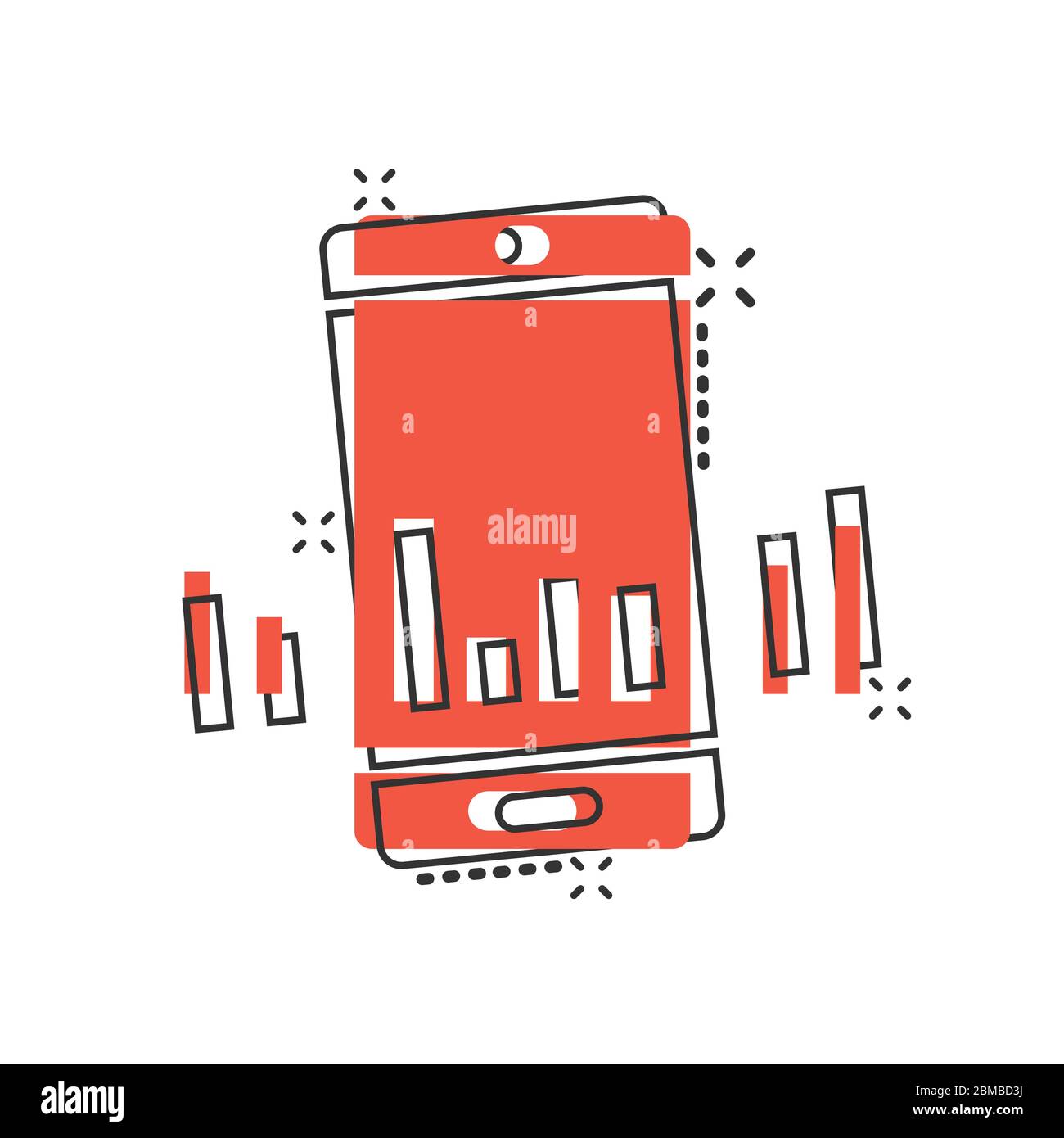Phone diagram icon in comic style. Smartphone growth statistic cartoon ...