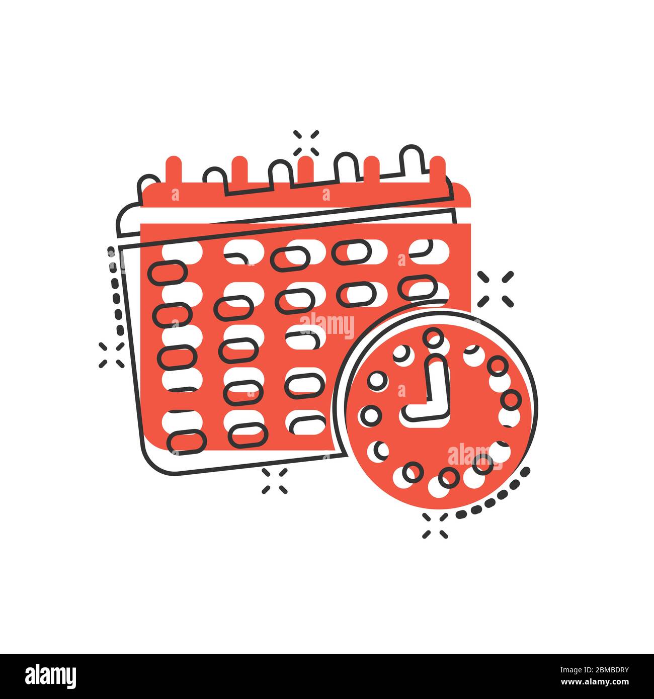 Calendar with clock icon in comic style. Agenda cartoon vector ...