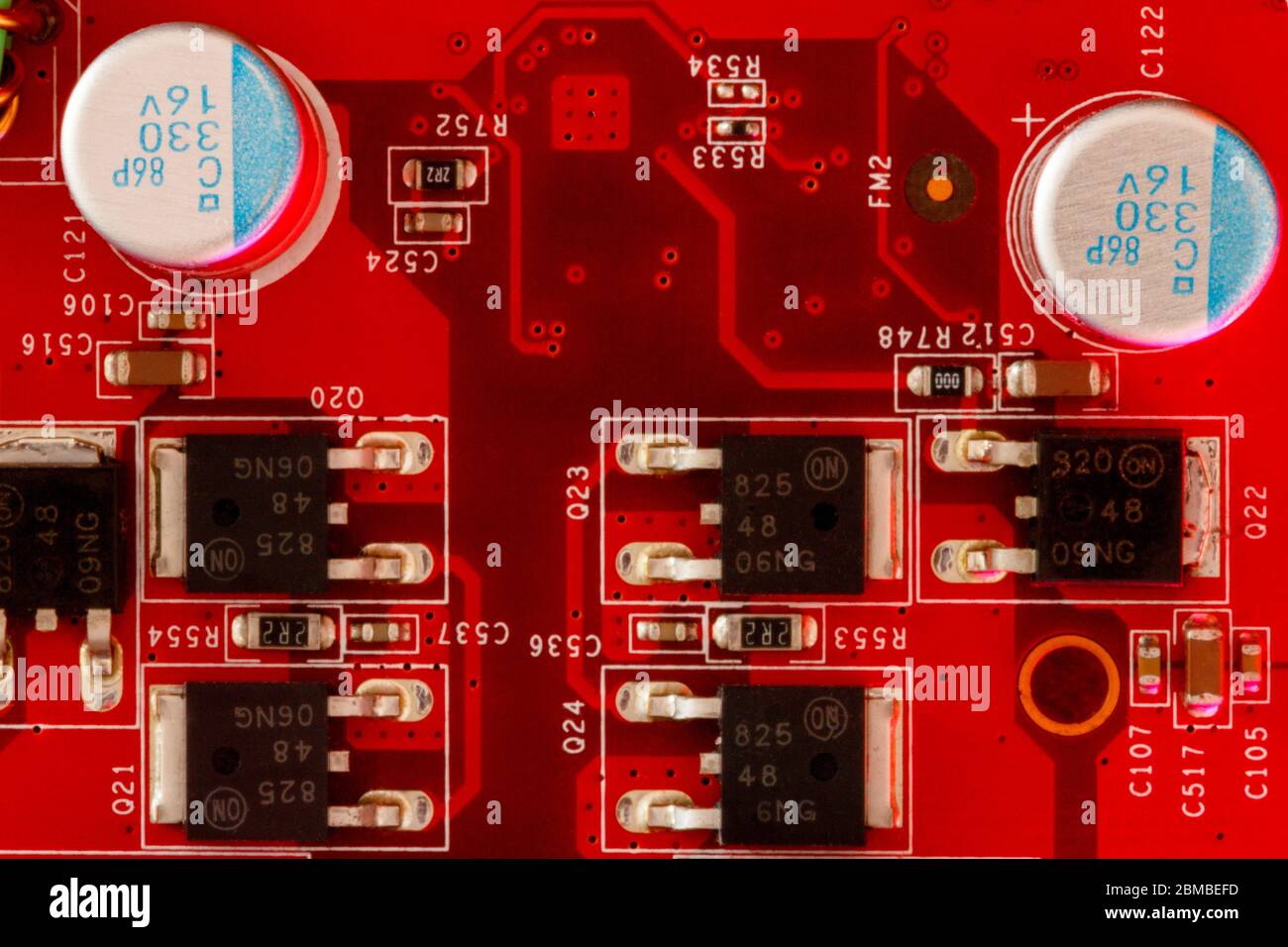 Electronic Printed Circuit Board in red with Electronic components ...