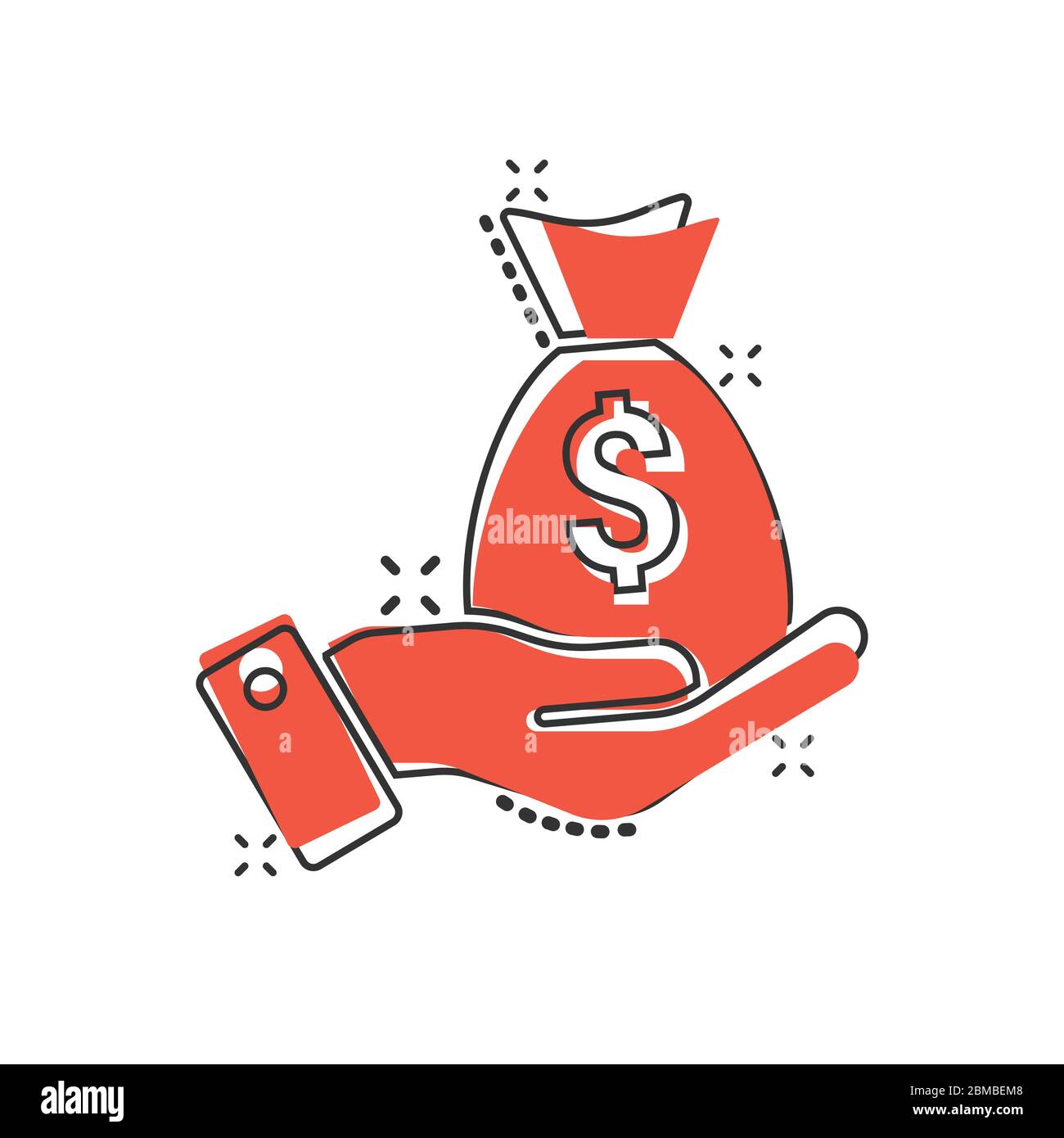 Remuneration icon in comic style. Money in hand cartoon vector ...