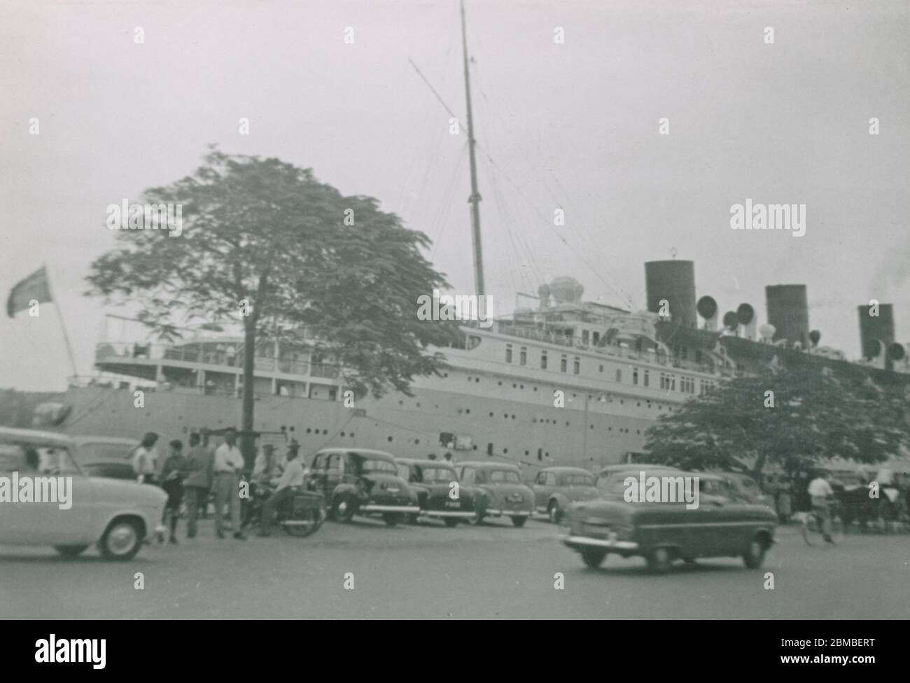 Vintage photograph, the ship SS Queen of Bermuda in Hamilton, Bermuda ...