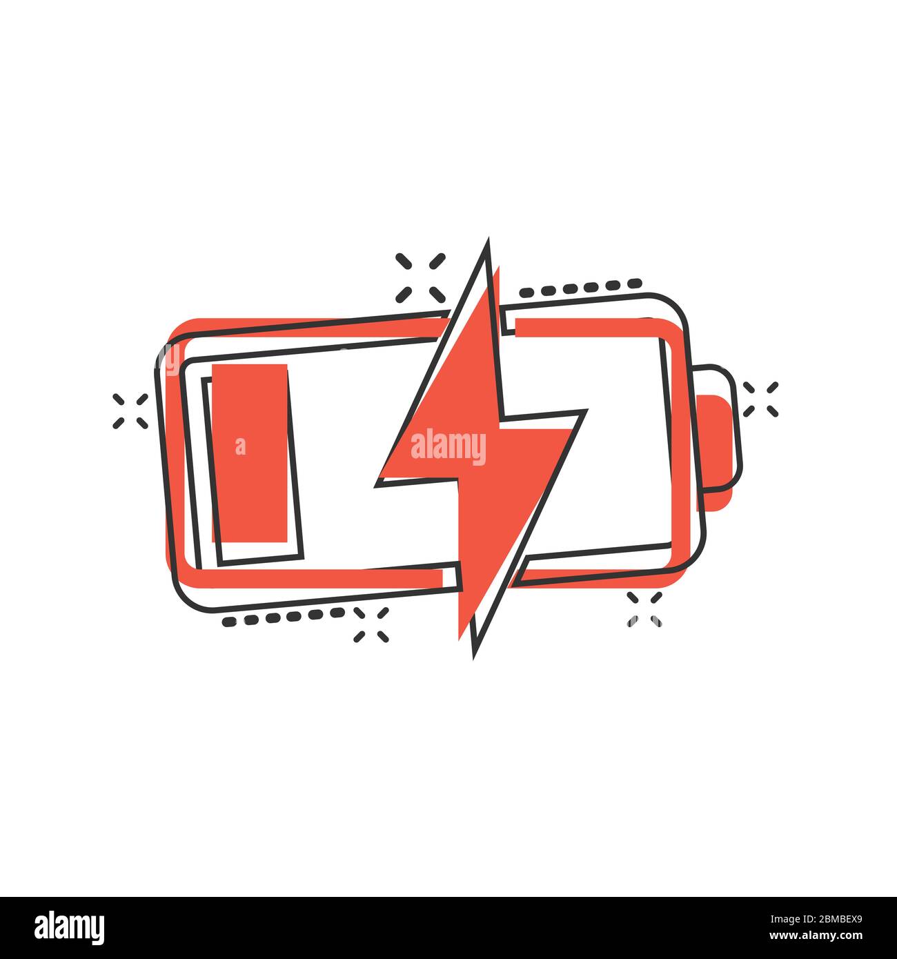 Battery charge icon in comic style. Power level cartoon vector ...