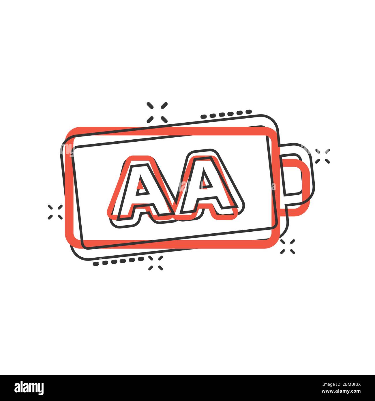 AA battery icon in comic style. Power level cartoon vector illustration ...