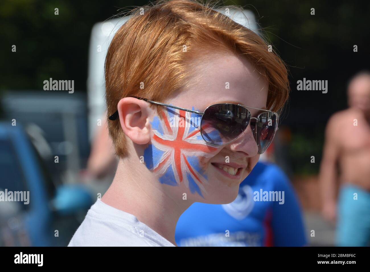 Dylan Jeffrey, 7, with his face painted in Trevis Road, Southsea, at a ...