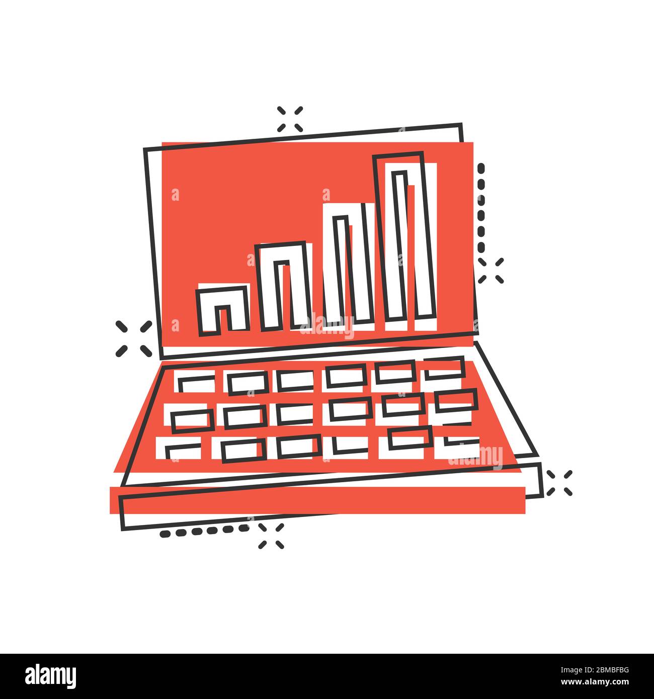 Laptop chart icon in comic style. SEO data cartoon vector illustration ...