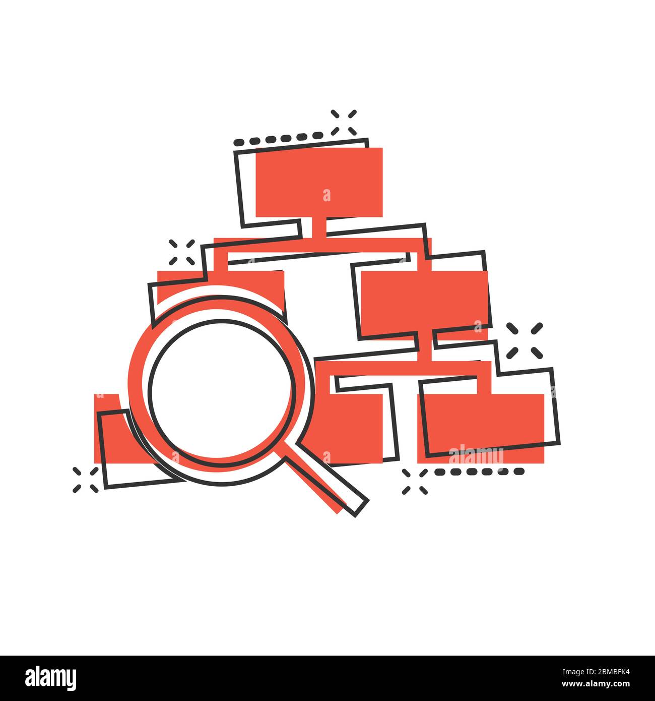 Hierarchy diagram icon in comic style. Structure search cartoon vector ...