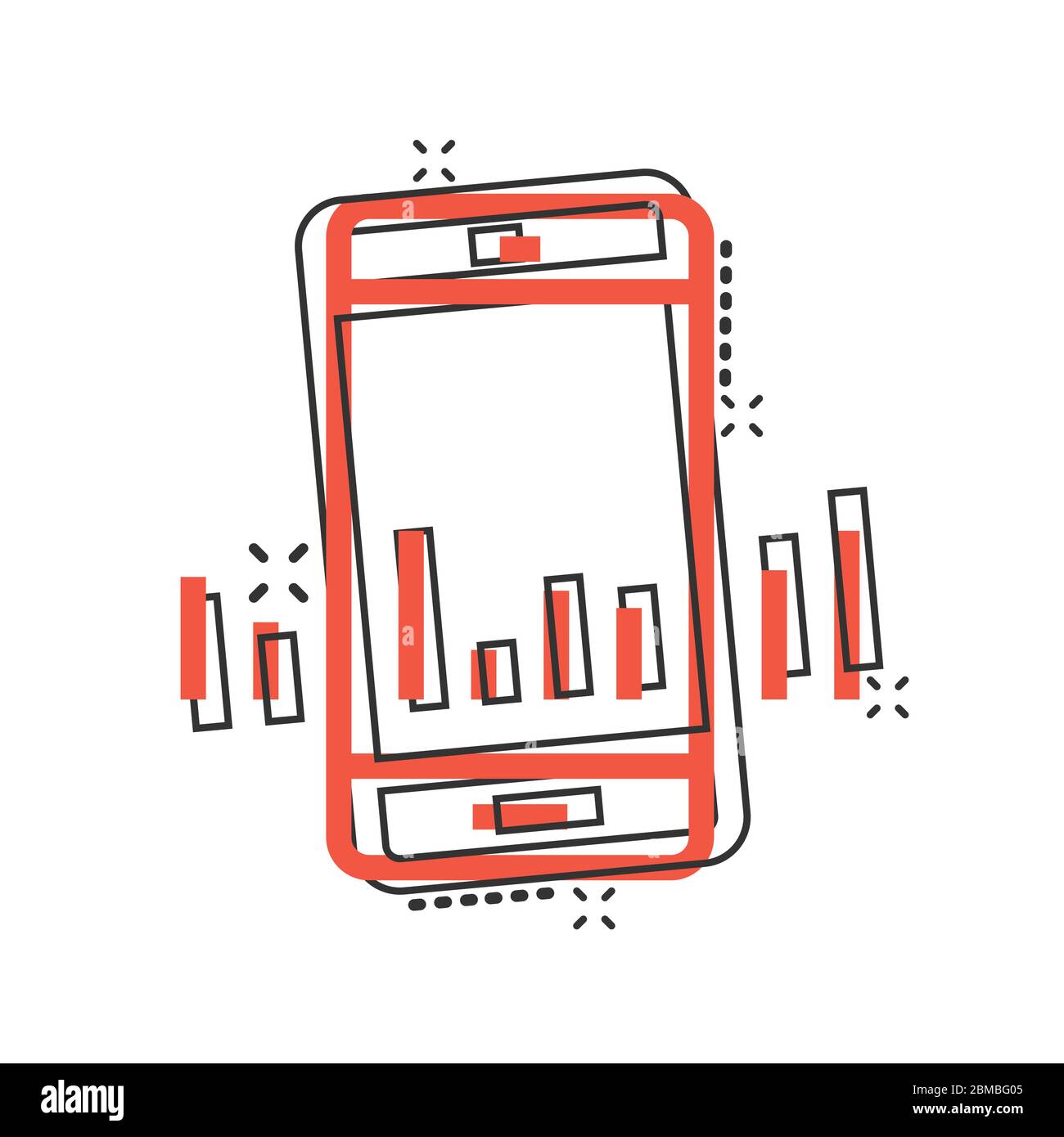 Phone diagram icon in comic style. Smartphone growth statistic cartoon ...