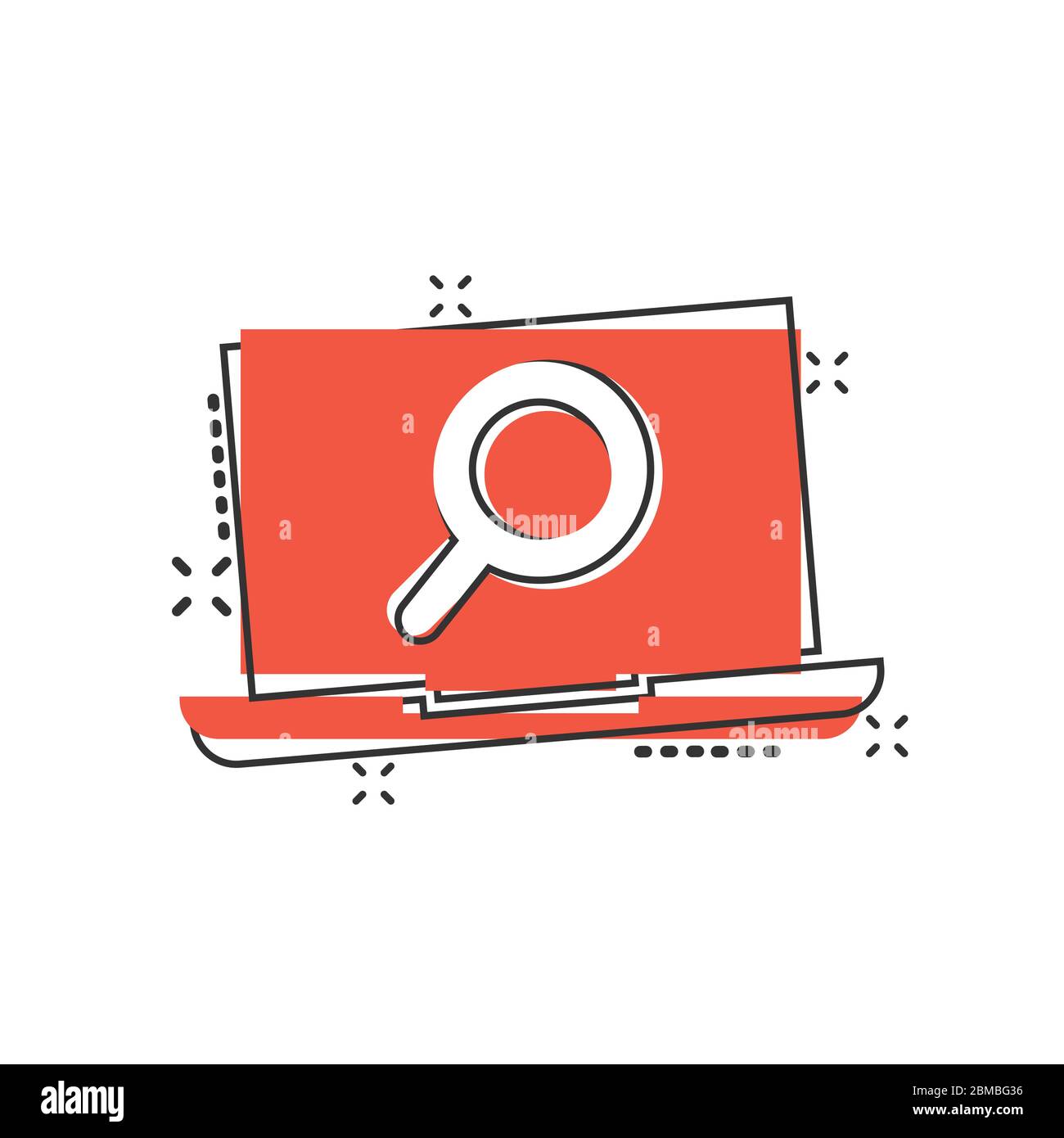 Computer search icon in comic style. Laptop with magnifying glass ...