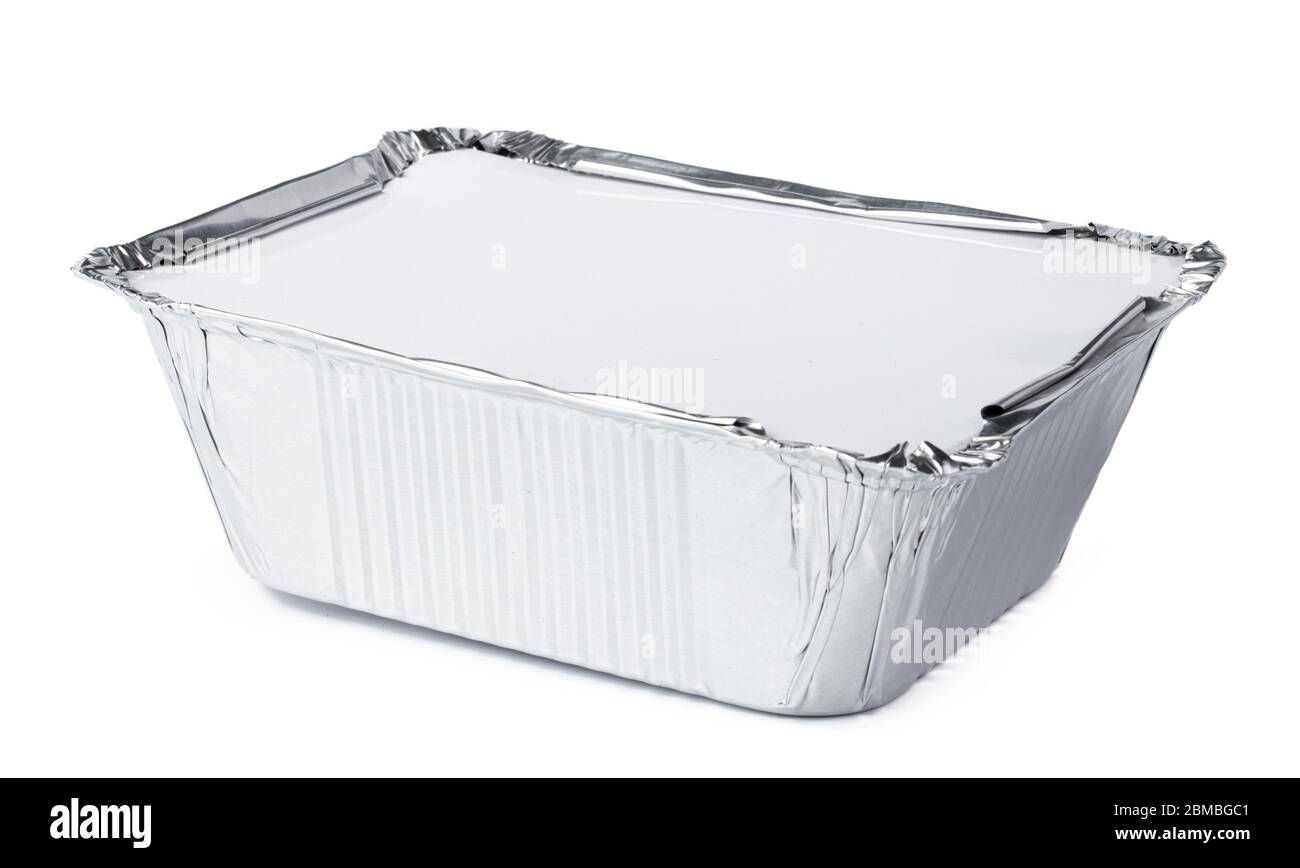 Packed foil food boxes on white background, copy space Stock Photo - Alamy