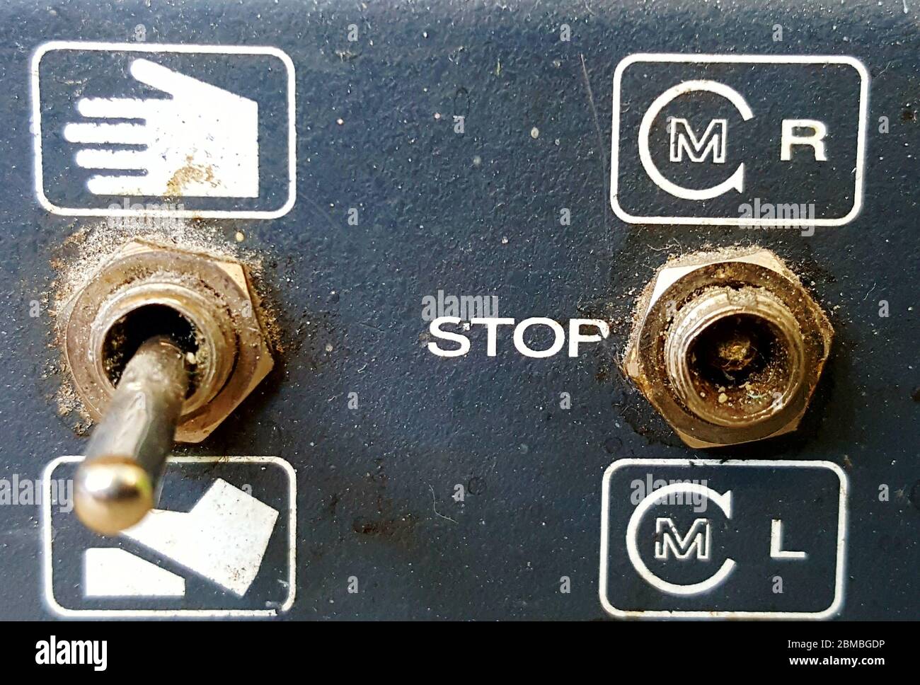 buttons on control panel of an old diry and dusty electric device image ...