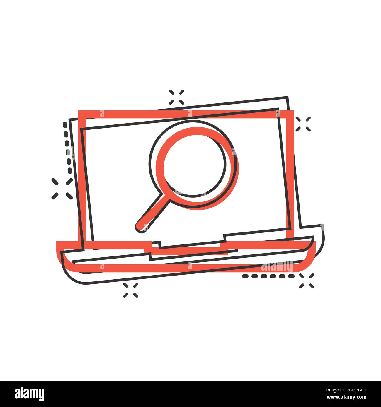 Computer search icon in comic style. Laptop with magnifying glass ...