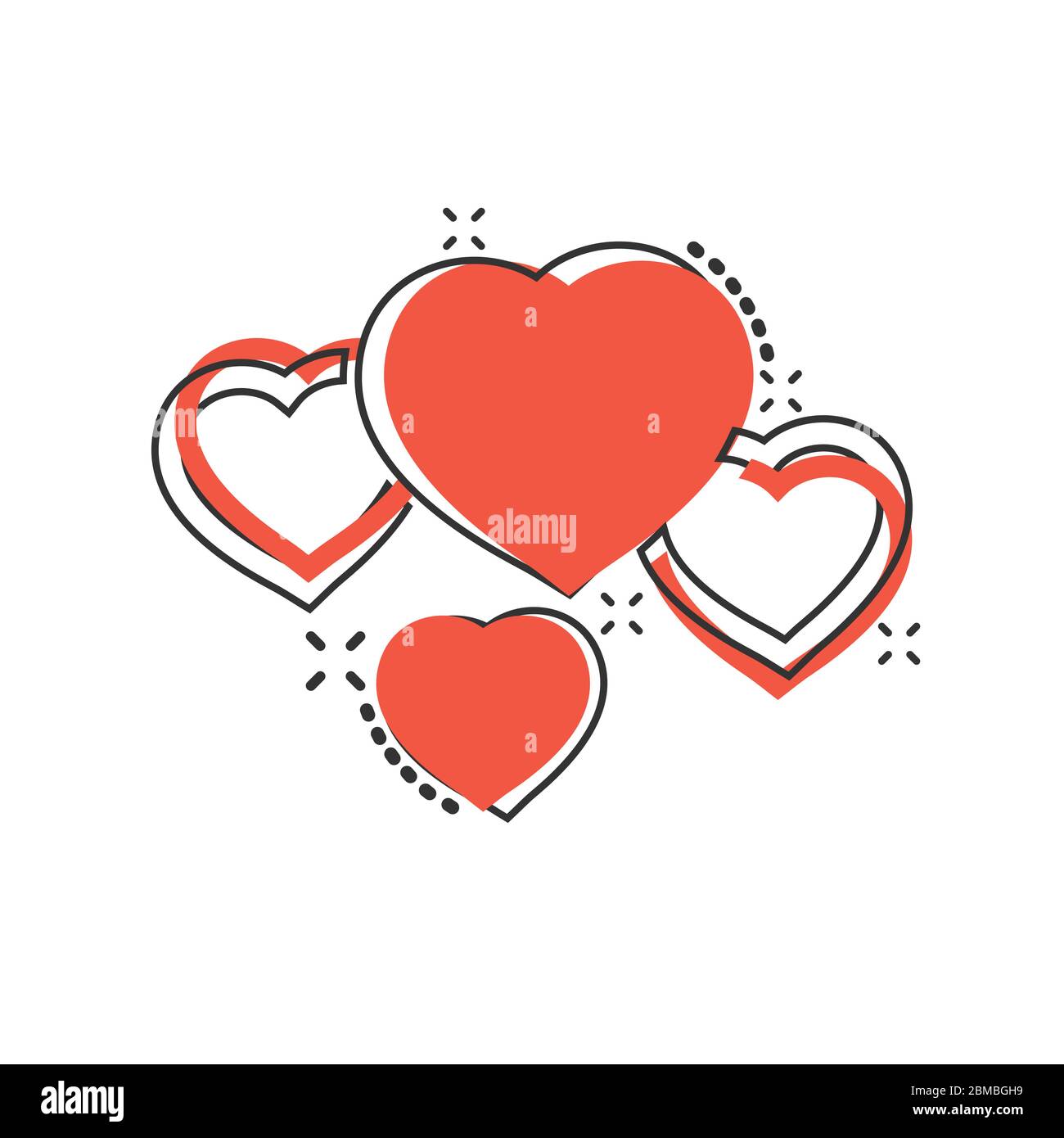 Heart icon in comic style. Love cartoon vector illustration on white ...