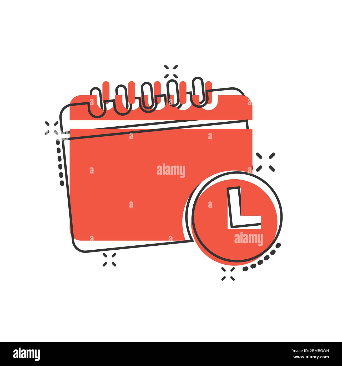 Calendar with clock icon in comic style. Agenda cartoon vector ...