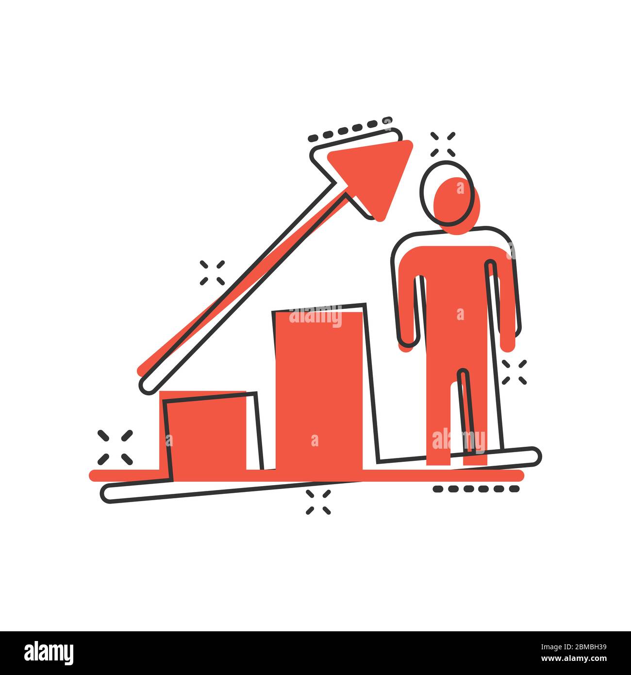 People with growth arrow icon in comic style. Work strategy cartoon ...