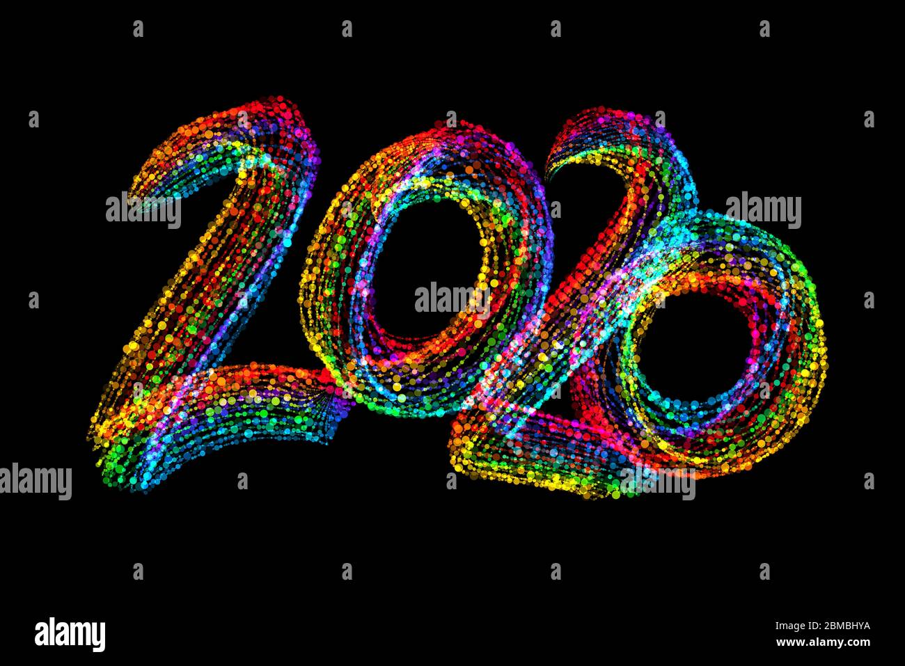 Happy new year 2020 isolated numbers lettering written by colorful ...