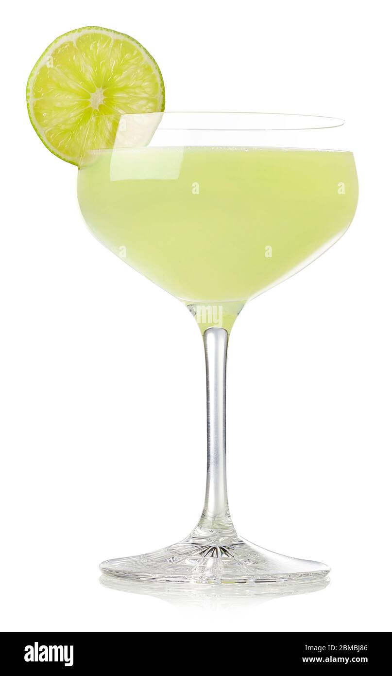 Glass of classic lime daiquiri cocktail isolated on white background ...